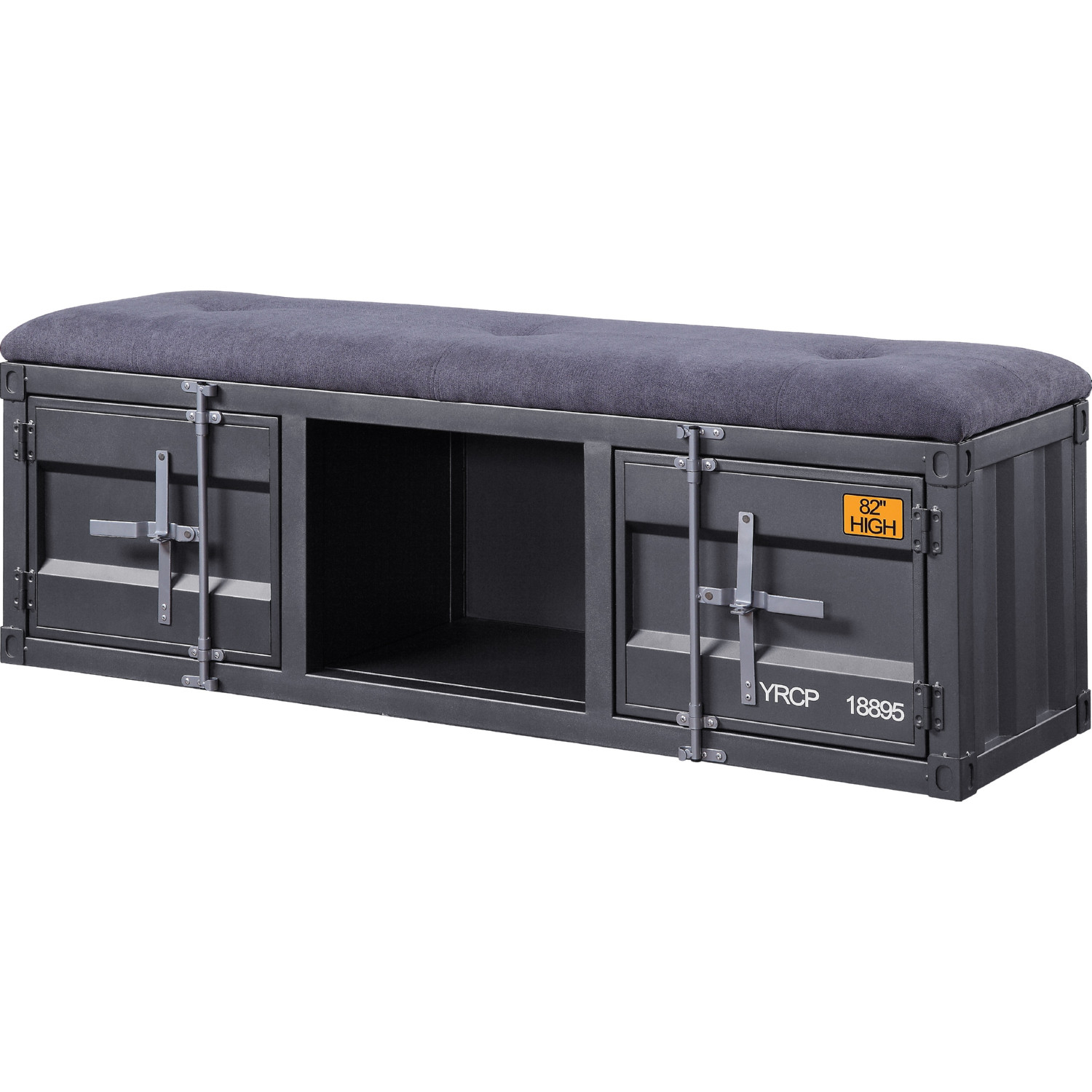 Acme 35927 Cargo Storage Bench in Gray Fabric & Gunmetal Metal