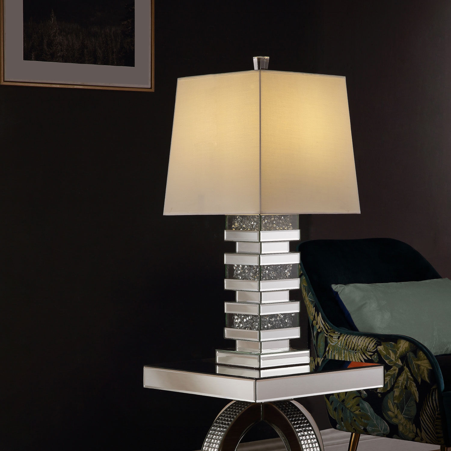 Acme 40242 Noralie Table Lamp in Mirror & Faux Diamonds