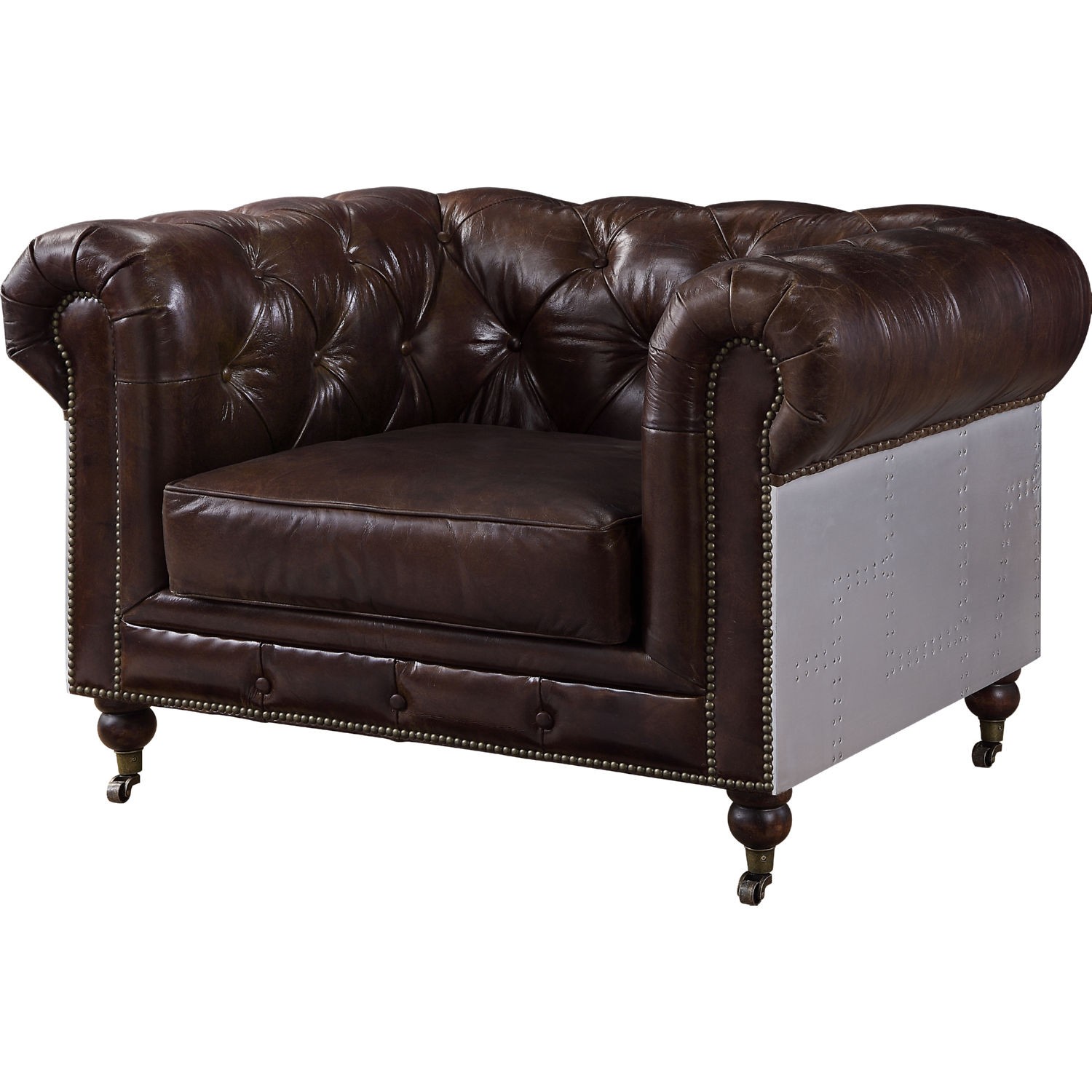Acme 56592 Aberdeen Accent Chair in Vintage Brown Top Grain Leather