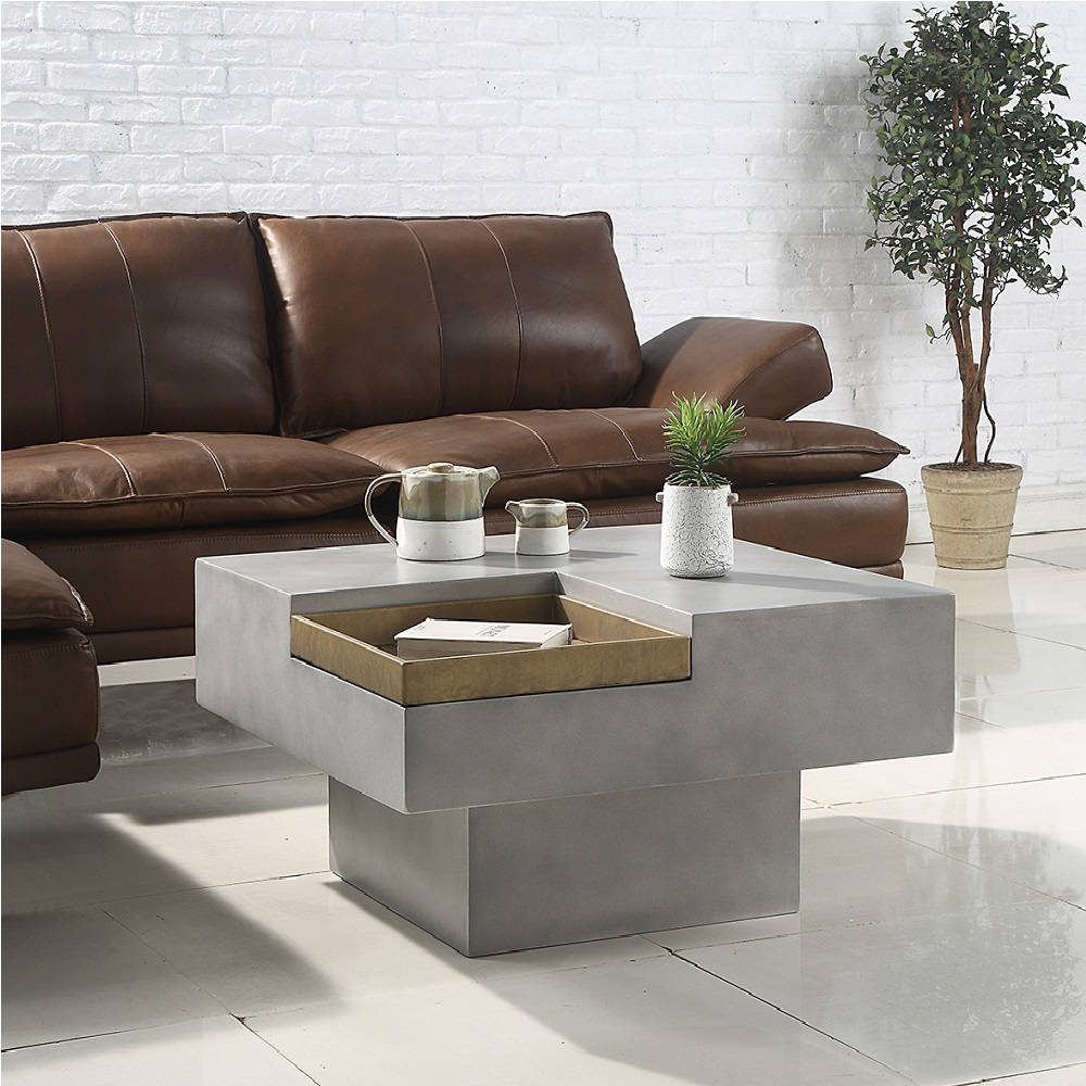 Acme LV01928 Kailano Coffee Table in Weathered Gray Finish Fiber Concrete