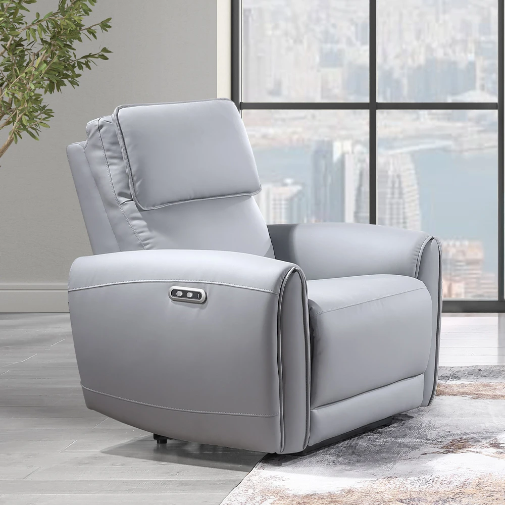 Acme LV03337 Jeromie Power Recliner with USB Port in Gray Synthetic Leather
