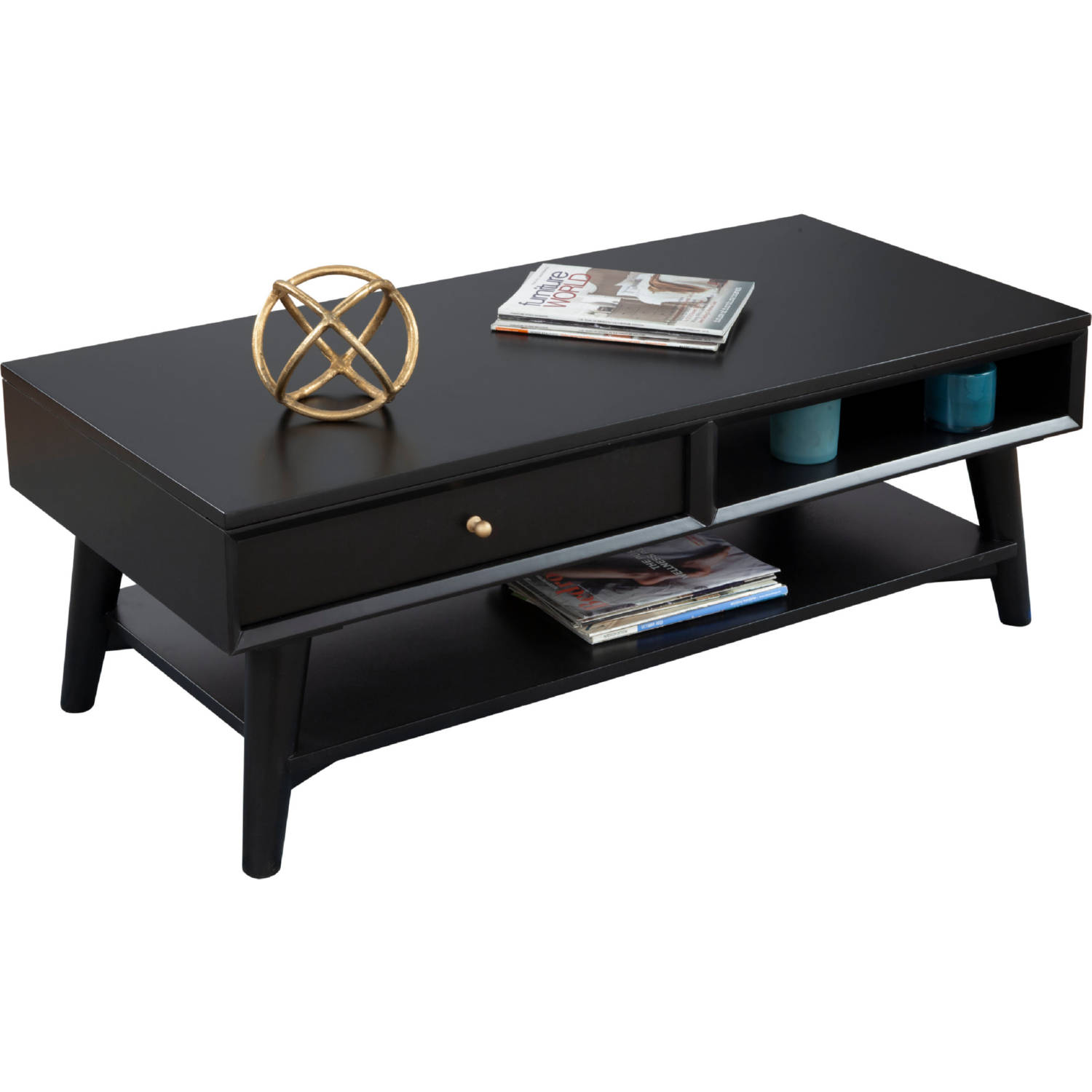 Alpine 966BLK-61 Flynn Coffee Table in Black Finish