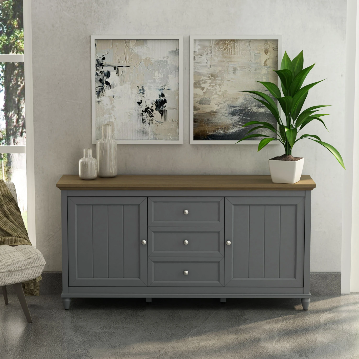 Anderson Teak SB-CG-6316 Chenon Sideboard in Grey and Brown Wood Finish