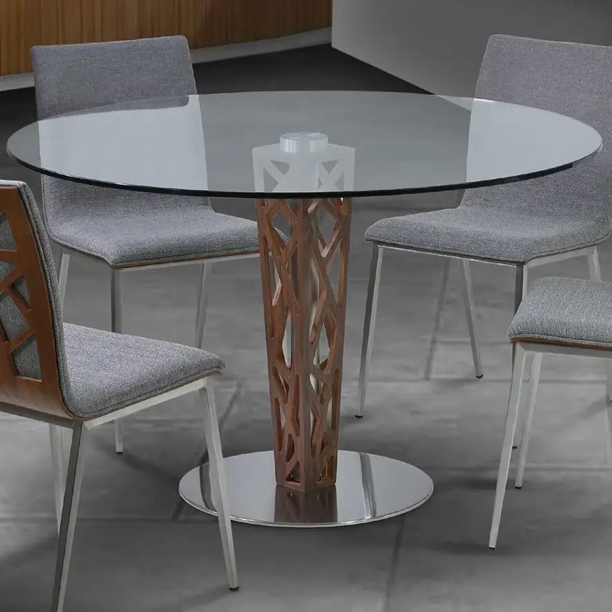 Armen LCCRDITOGR Crystal 48" Round Dining Table in Walnut Veneer ...