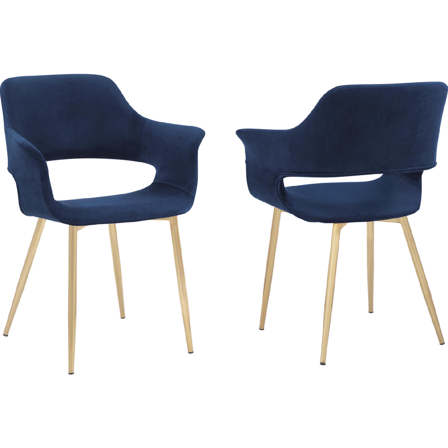 Armen LCGICHBLUE Gigi Dining Chair in Blue Velvet & Gold Metal (Set of 2)
