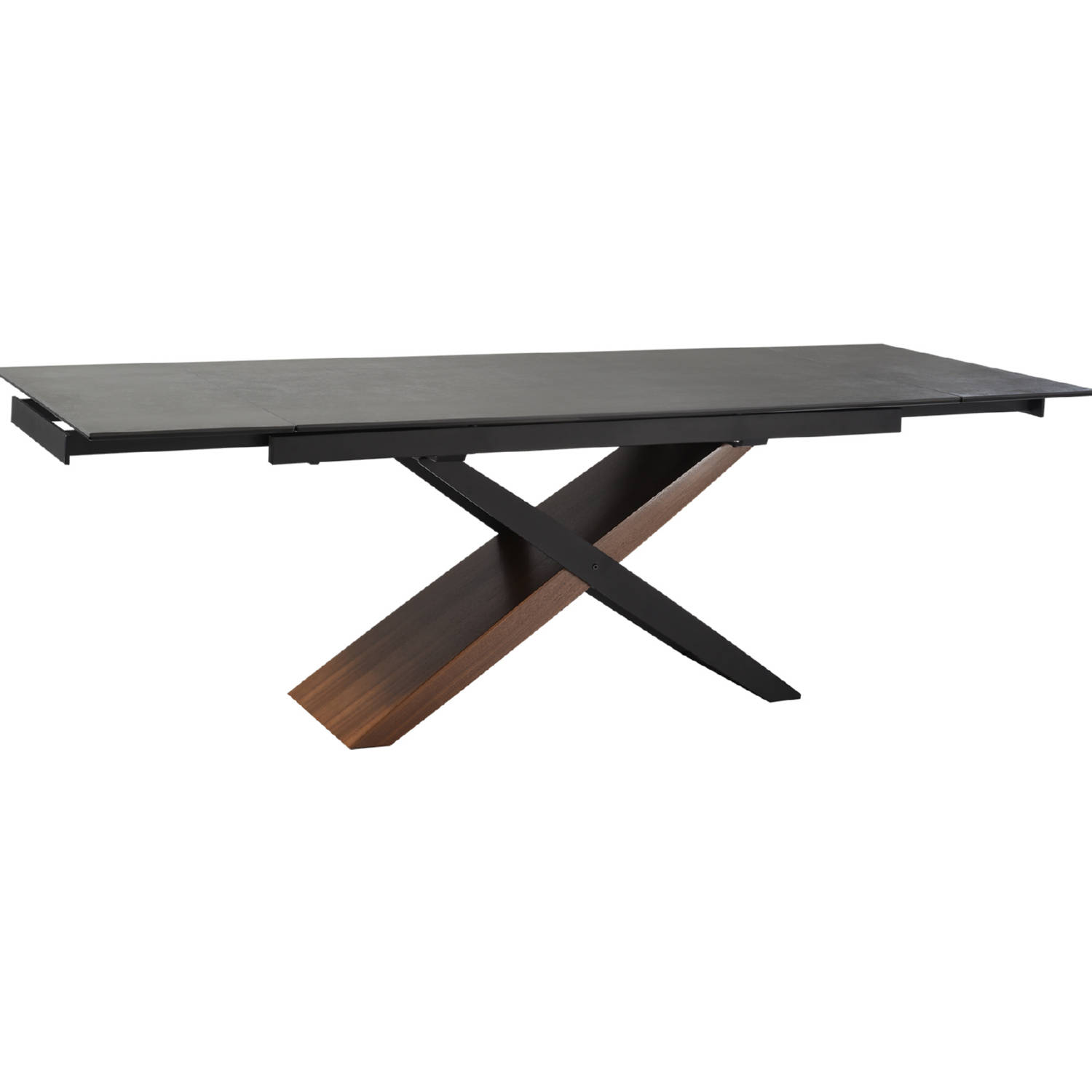 Armen LCMIDIWASH Milena 63" Extension Dining Table in Gray Stone, Walnut & Black Wood