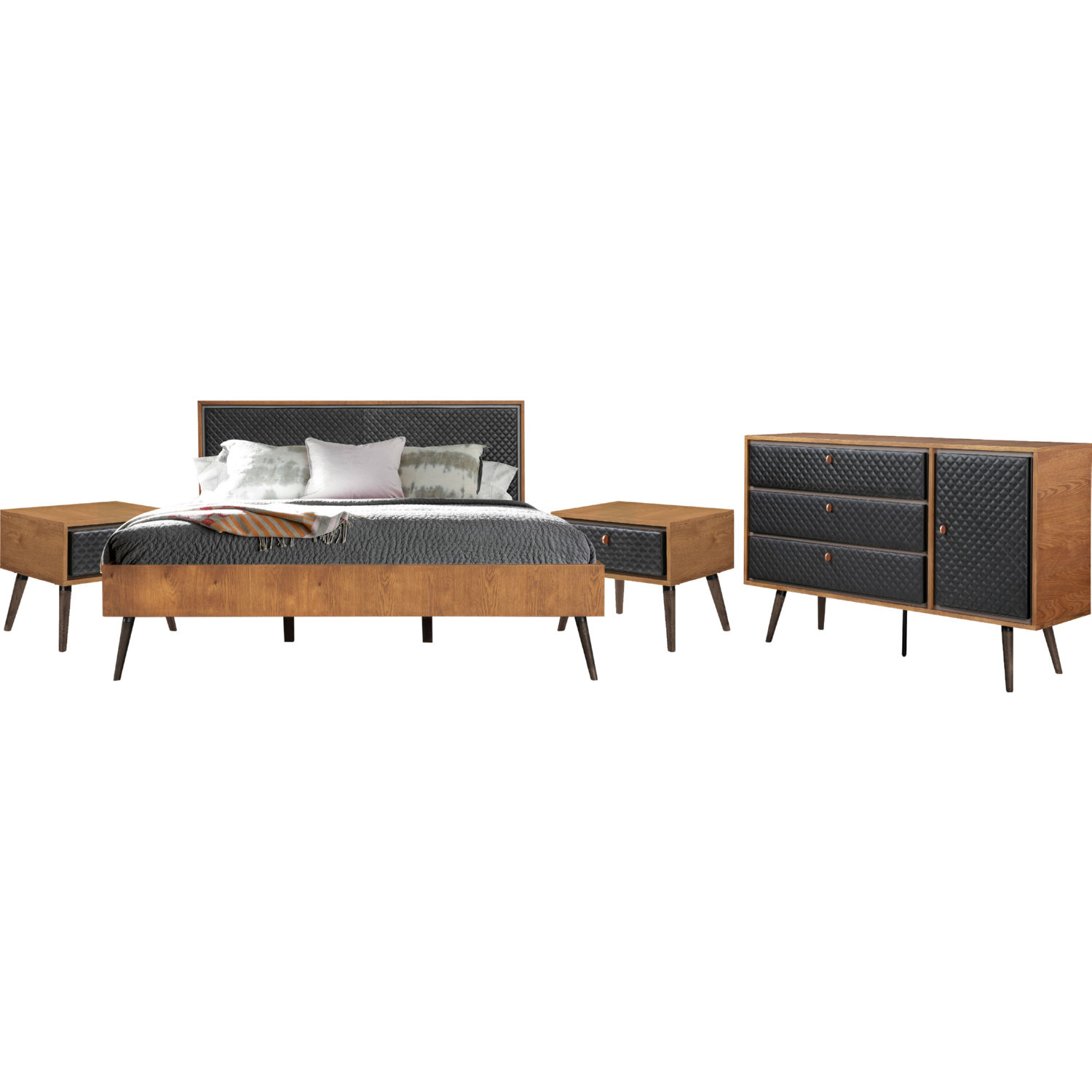 Armen SETCOBDKG4B Coco 4 Piece King Bedroom Set in Rustic Oak & Black ...