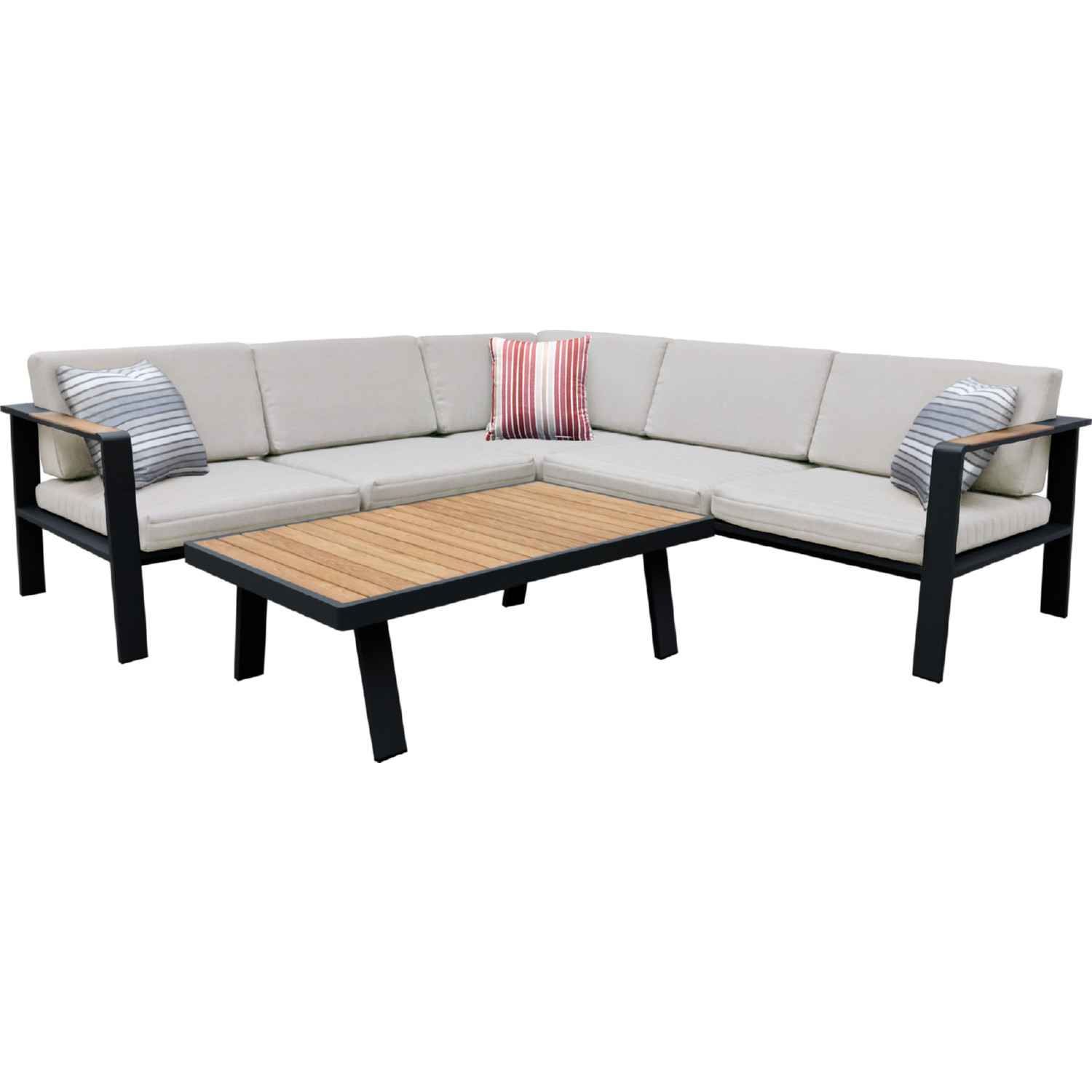 Armen SETODNOSEBE Nofi Outdoor Sectional Sofa Set in Gray & Teak with ...