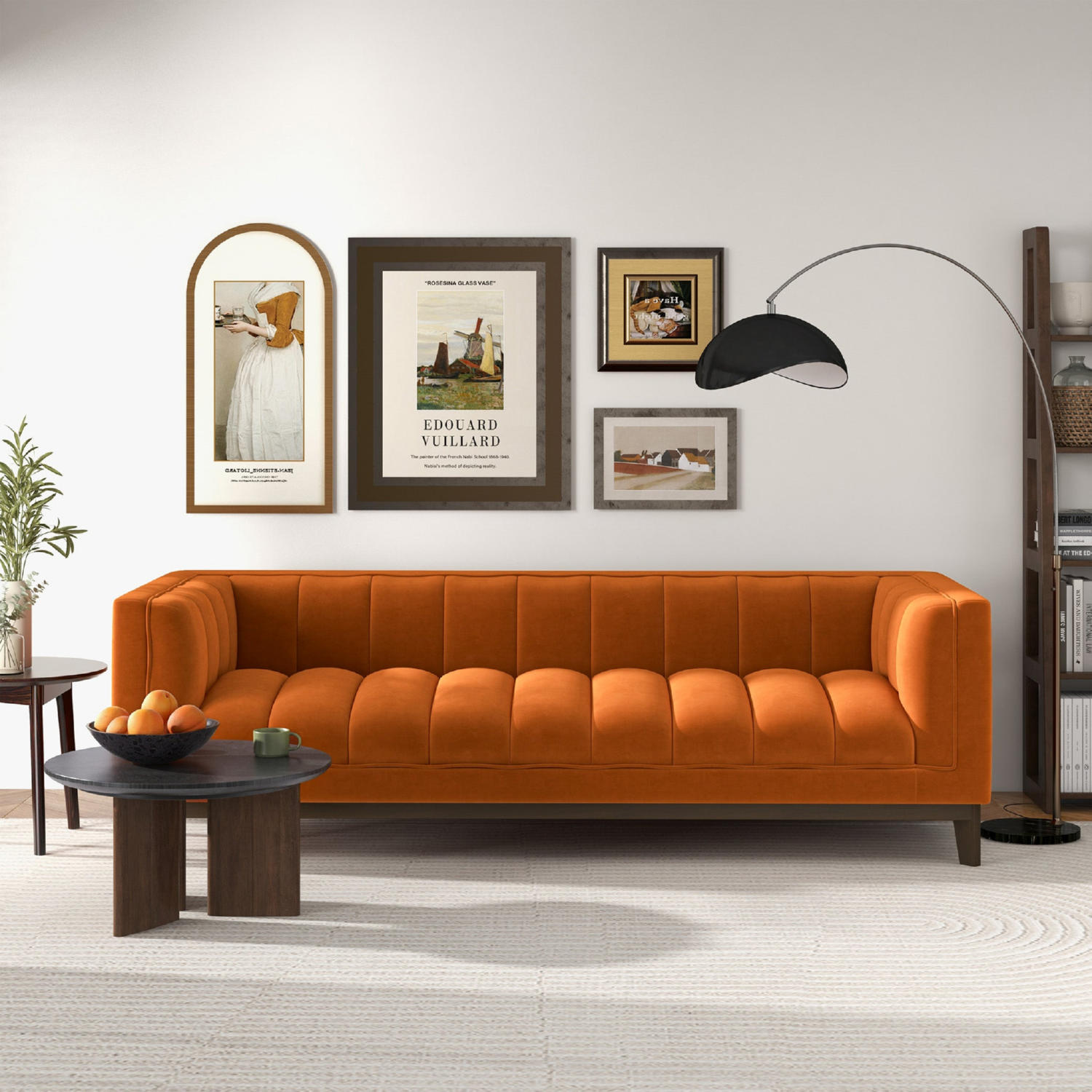 Ashcroft SOF00402203 Melissa Sofa in Channel Tufted Orange Velvet