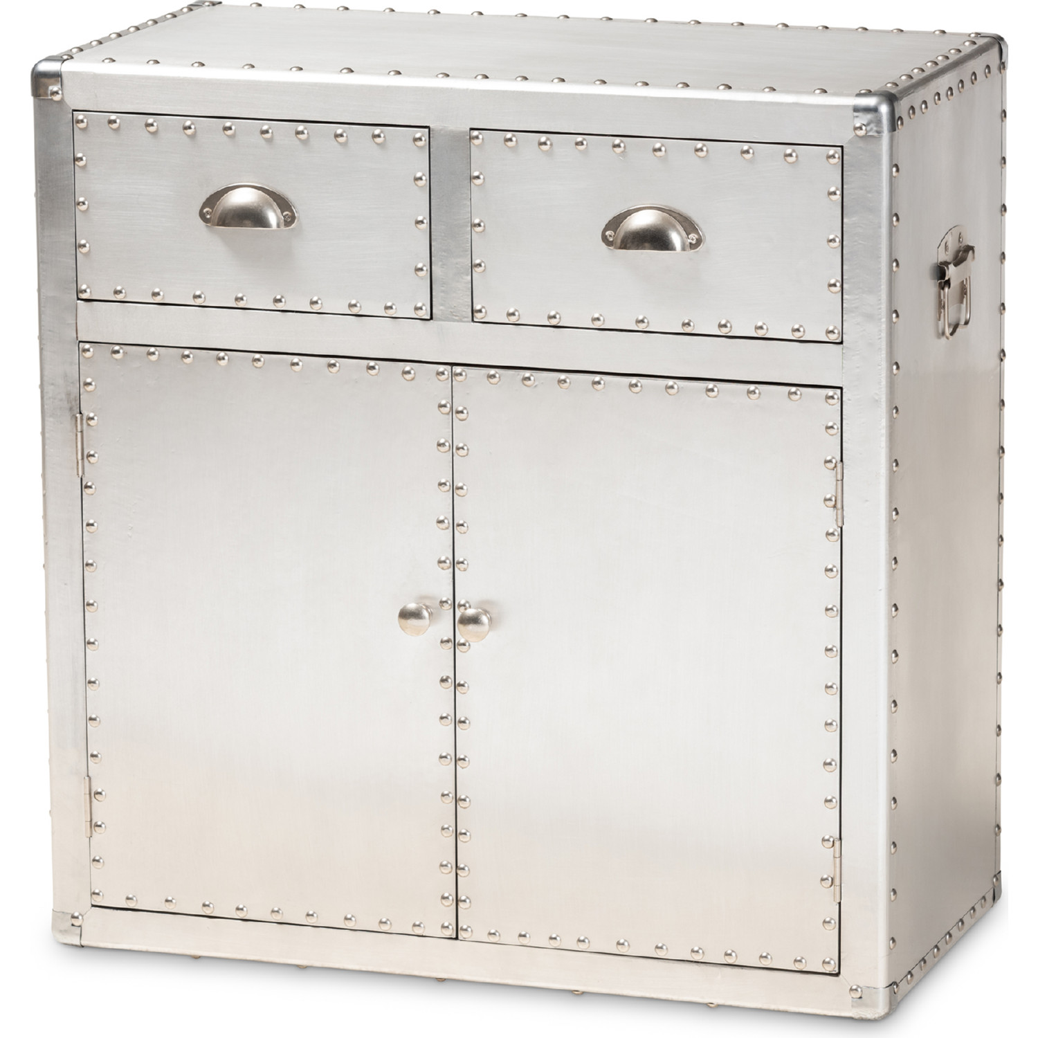 Baxton JY17B162-Silver-Cabinet Serge 2 Door Storage Cabinet in Silver Metal