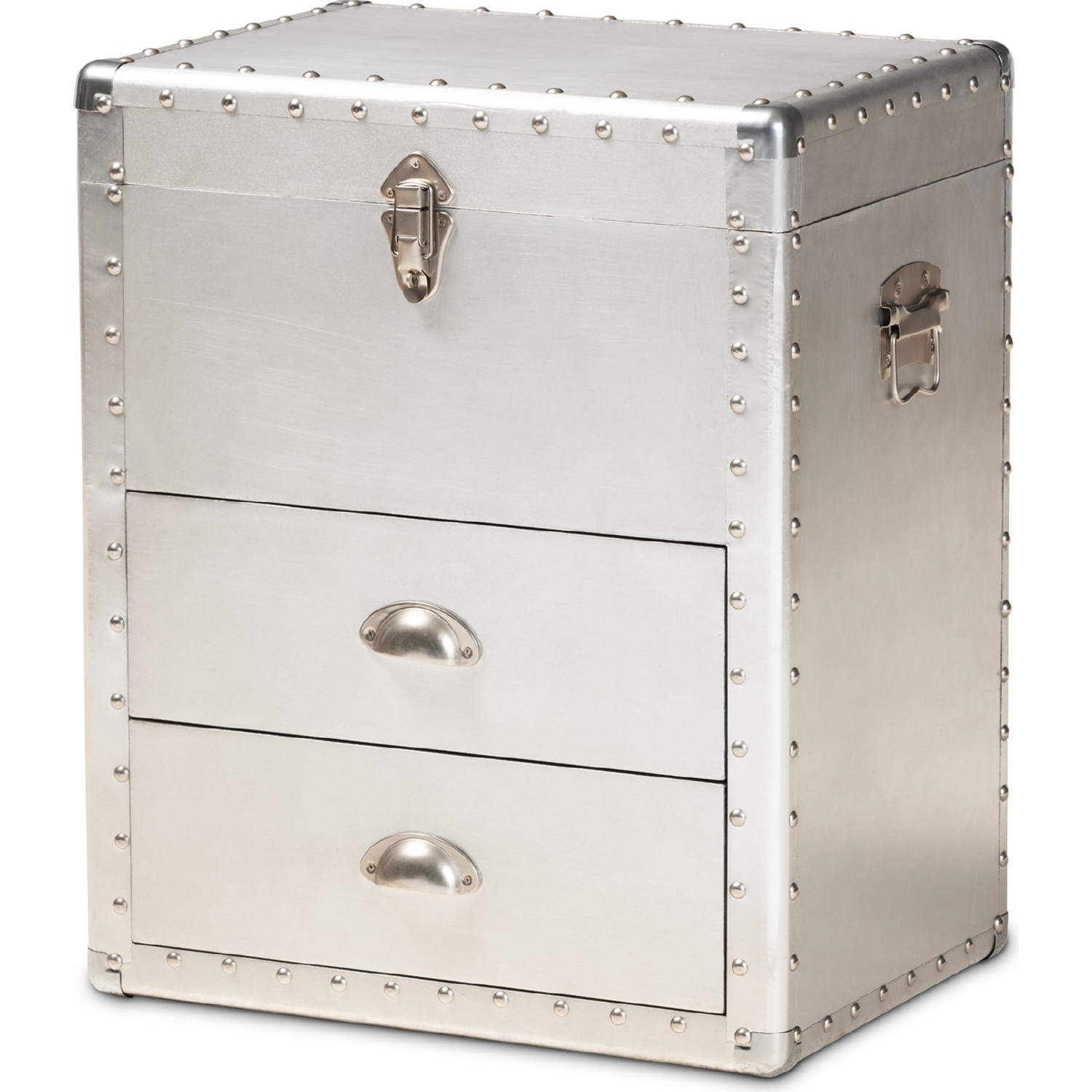 Baxton JY17B165-Silver-Cabinet Serge 2 Drawer Storage Cabinet in Silver ...