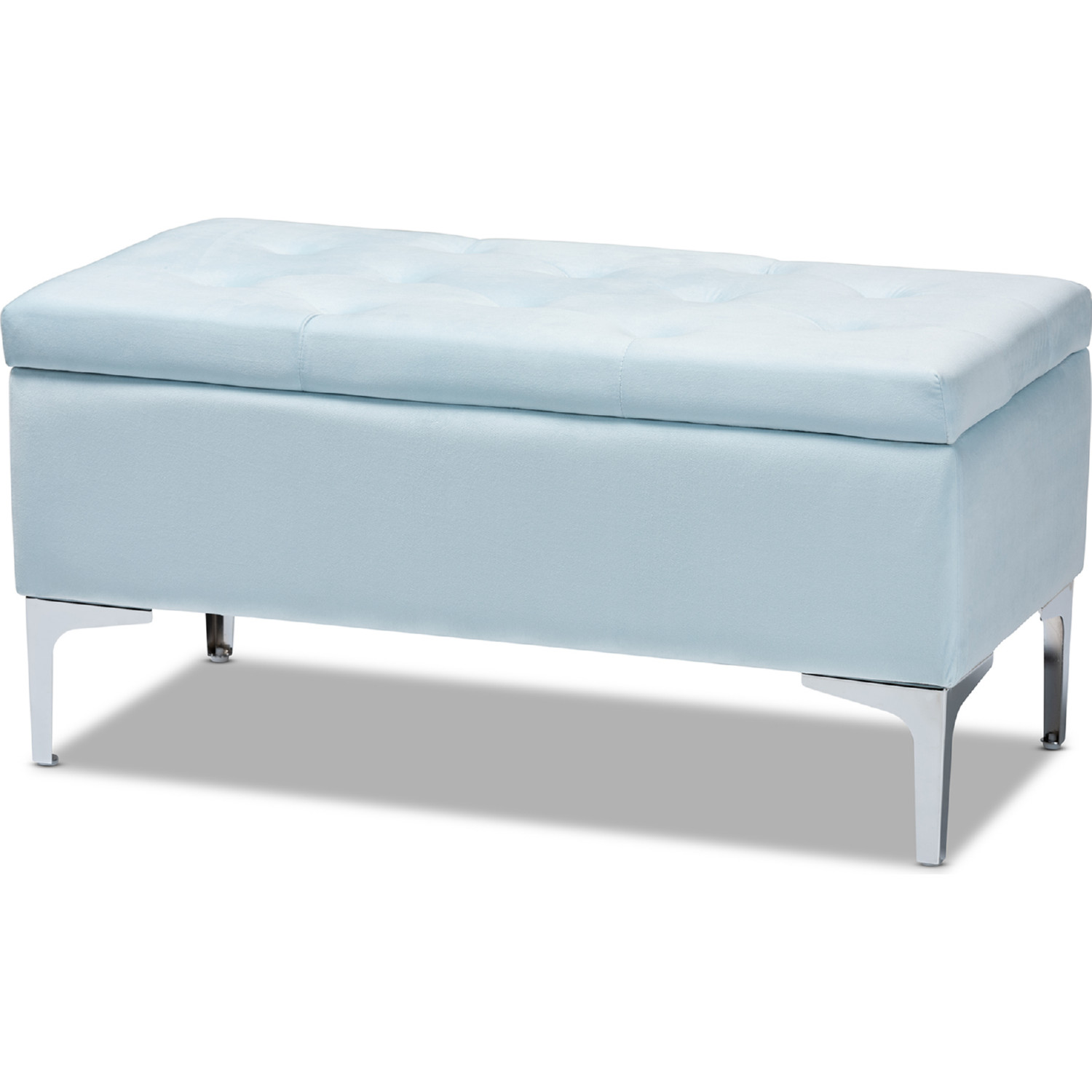 Baxton WS-20093-Light Blue Velvet/Silver-Otto Mabel Storage Ottoman in ...