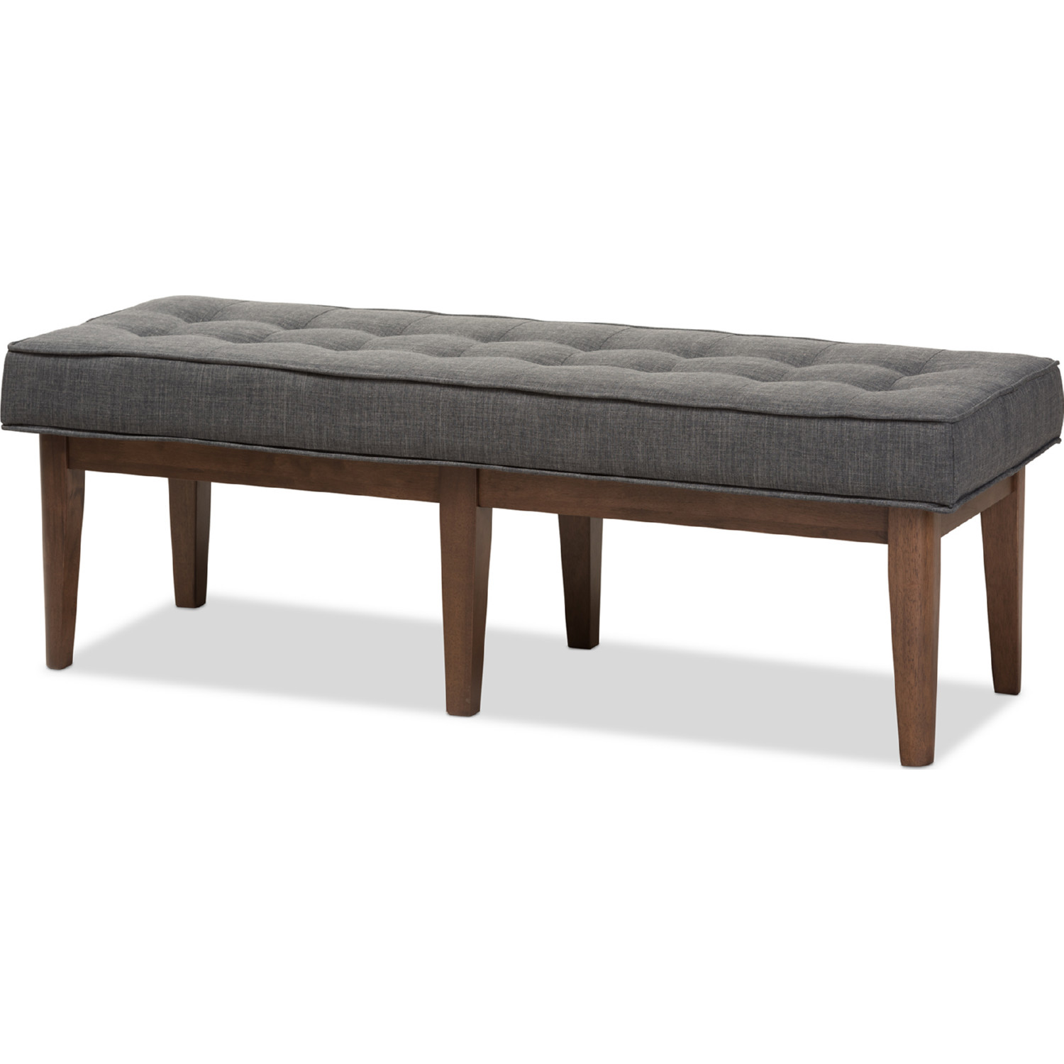 Baxton WM1623-BE-Dark Grey/Walnut Lucca Bench in Tufted Dark Gray Fabric & Walnut Finish