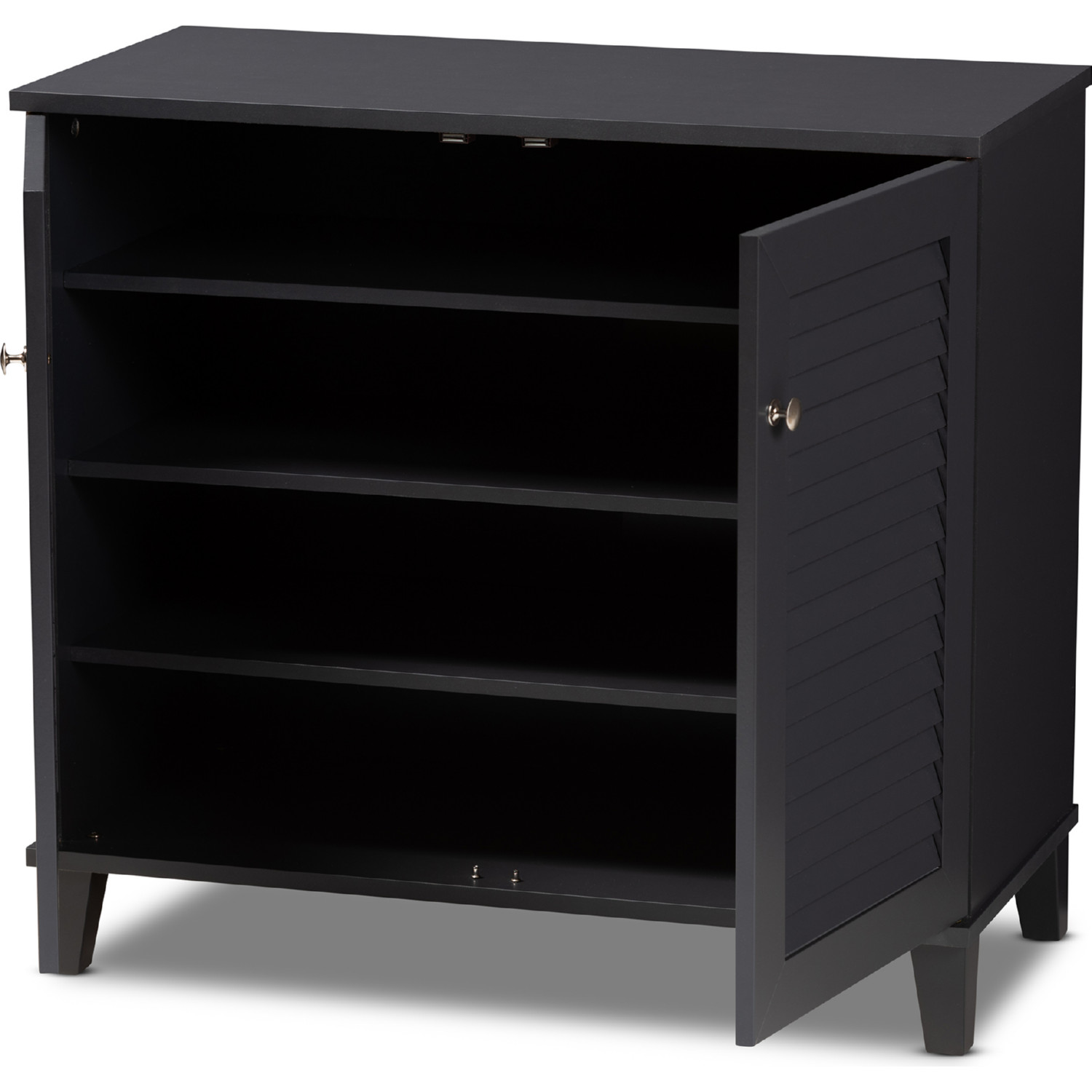 Baxton FP-01LV-Dark Grey Coolidge 4 Shelf Shoe Storage Cabinet in Gray Wood