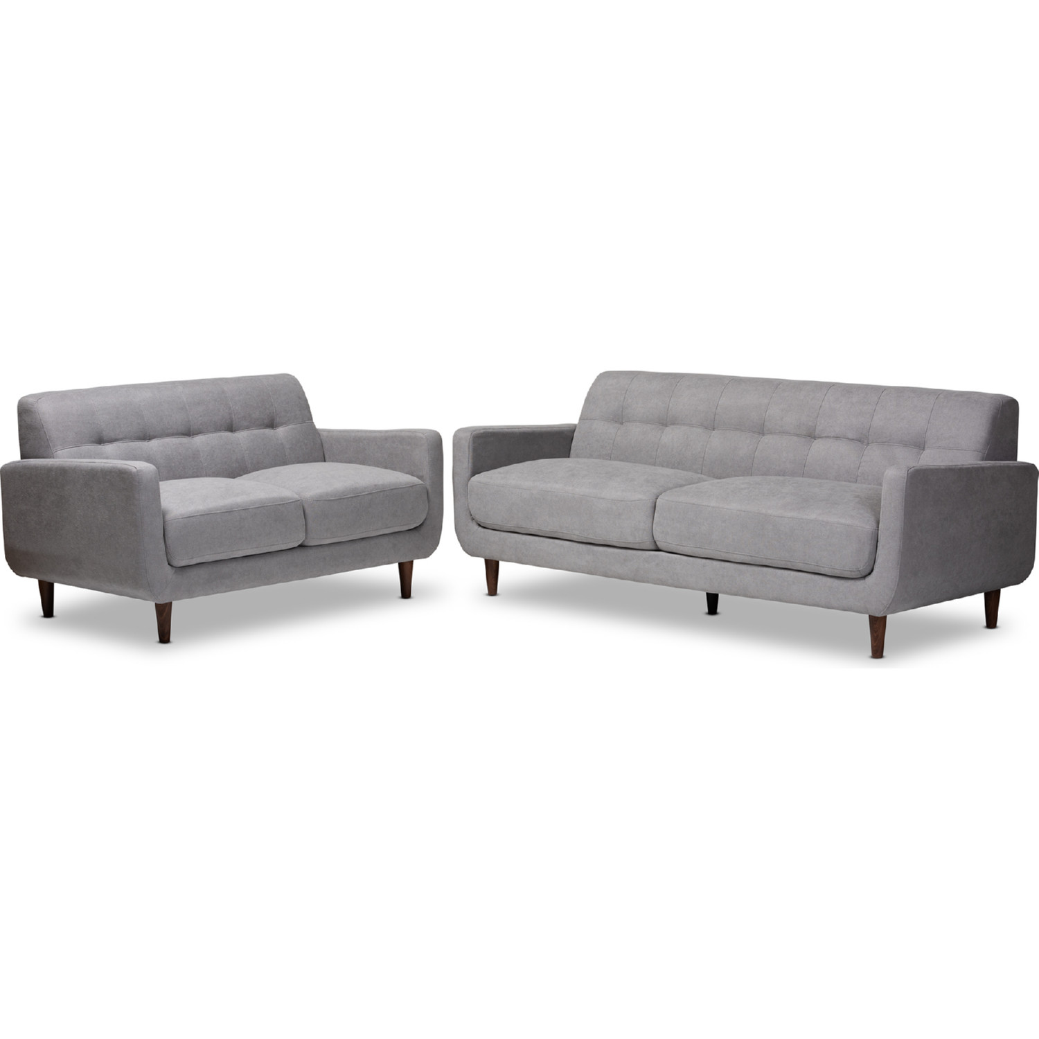 Baxton J1453-Light Grey-2PC Set Allister Sofa & Loveseat Set in Tufted ...