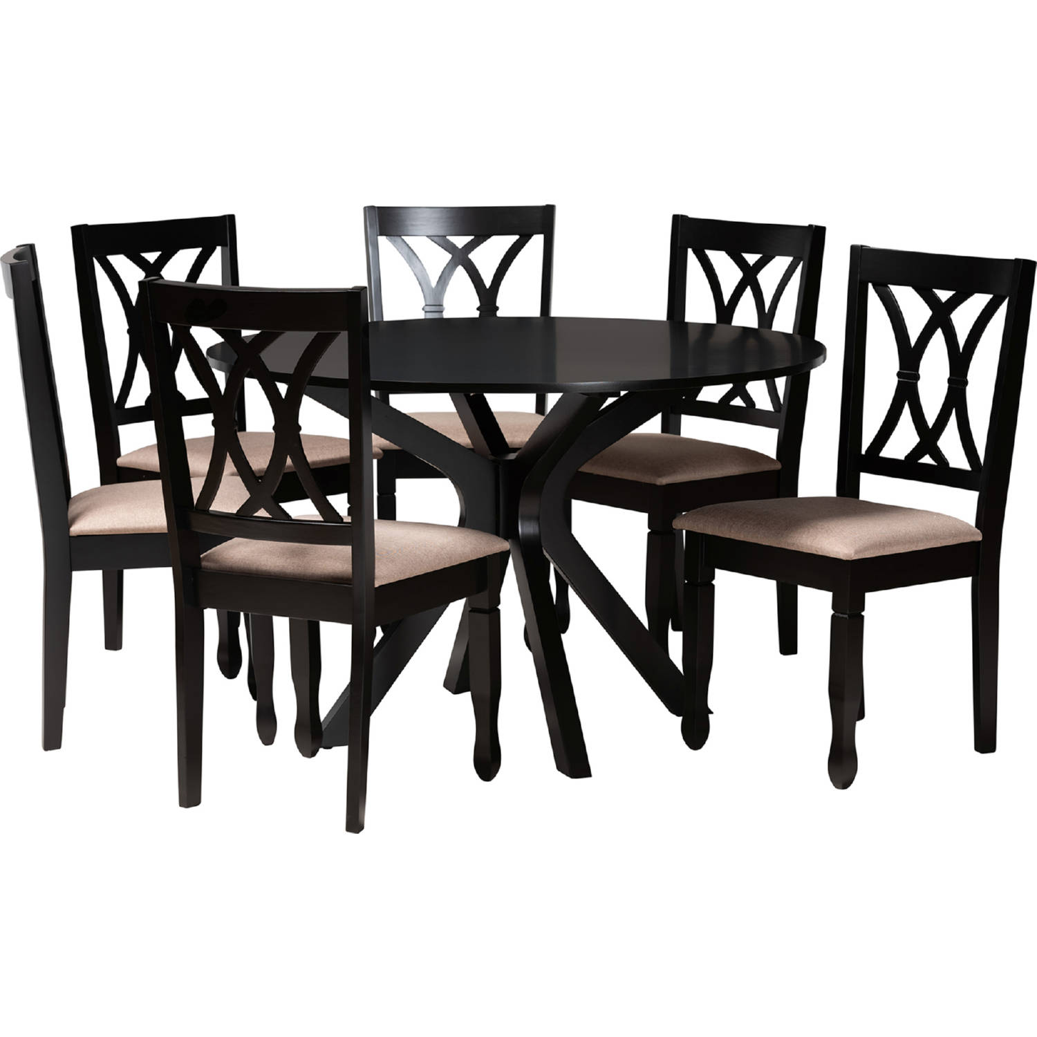 Baxton Maya-Sand/Dark Brown-7PC Dining Set Maya 7 Piece Dining Set in ...