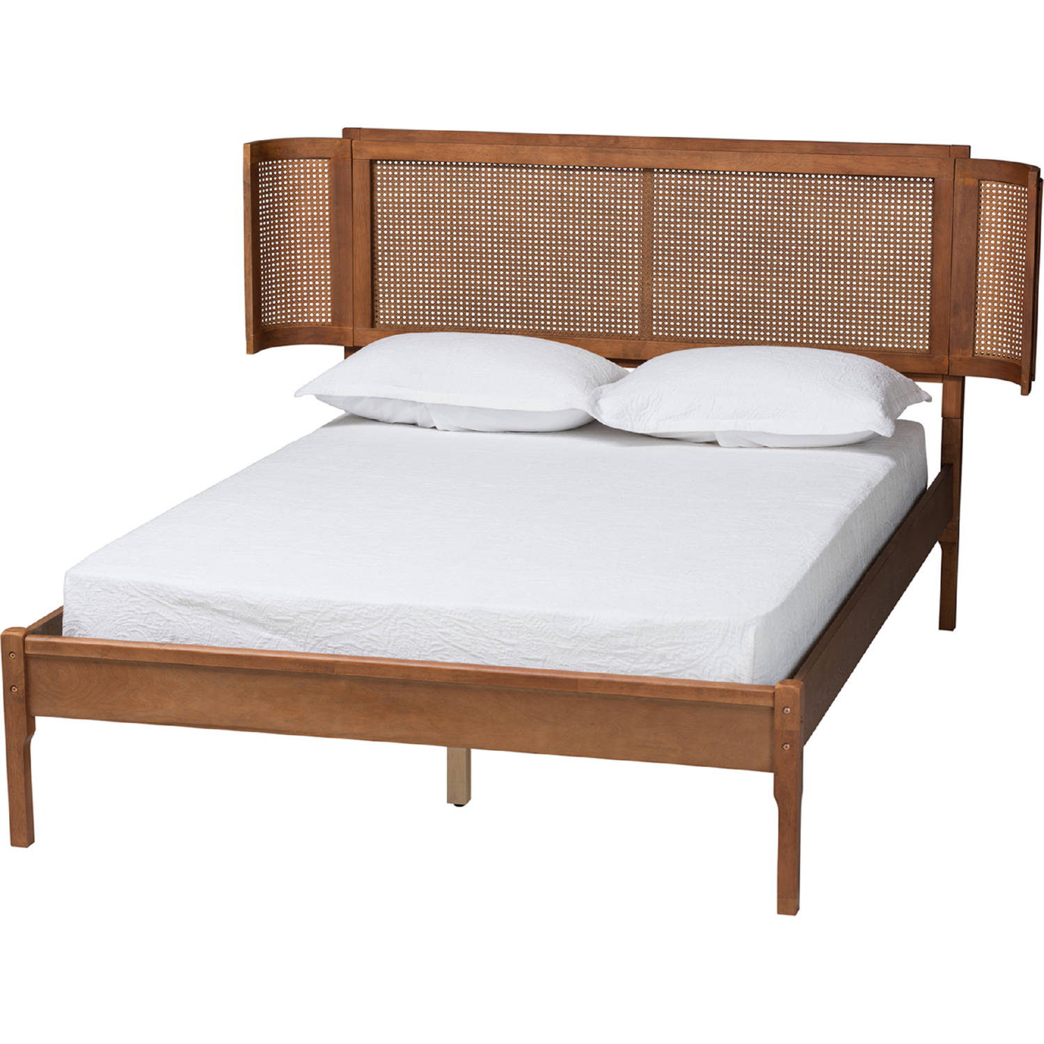 Baxton MG0070-Walnut Rattan-Full Eridian Full Platform Bed in Walnut ...