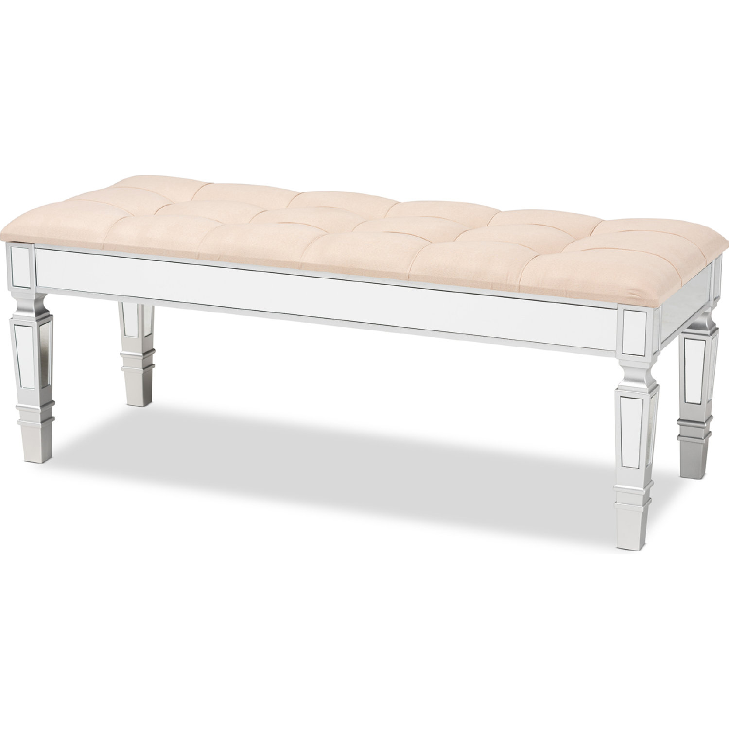 Baxton JY20B217L-Beige-Bench Hedia Accent Bench in Silver Wood, Mirror ...