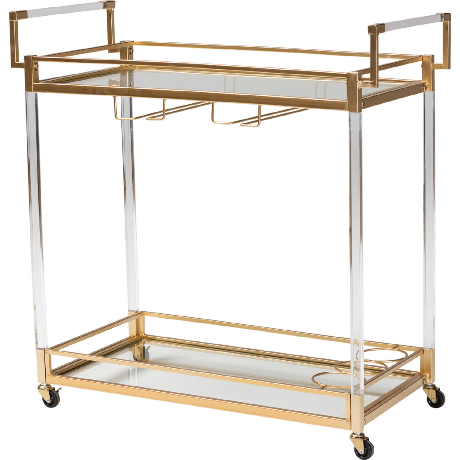 Baxton JY21A018-Gold-Cart Savannah Wine Cart in Gold Metal & Glass