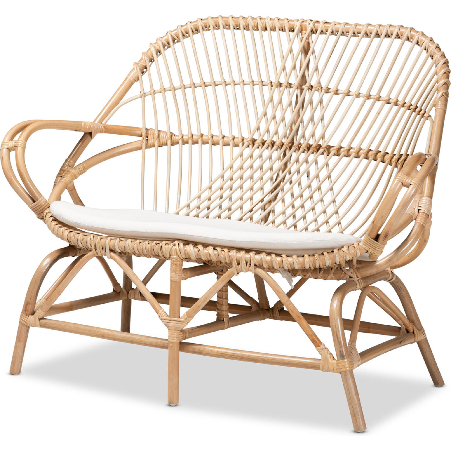 Baxton Jayden-Rattan-LS Jayden Loveseat in Natural Finish Rattan ...