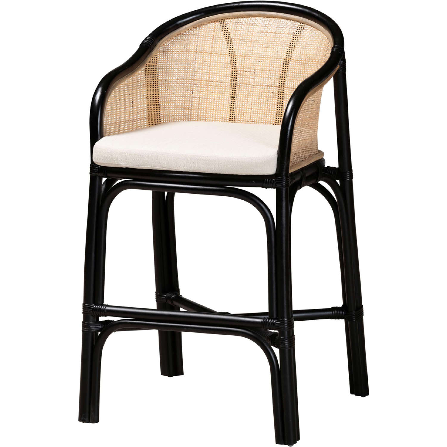 Baxton Miranda-Rattan-CS Miranda Counter Stool in Black & Natural Brown ...
