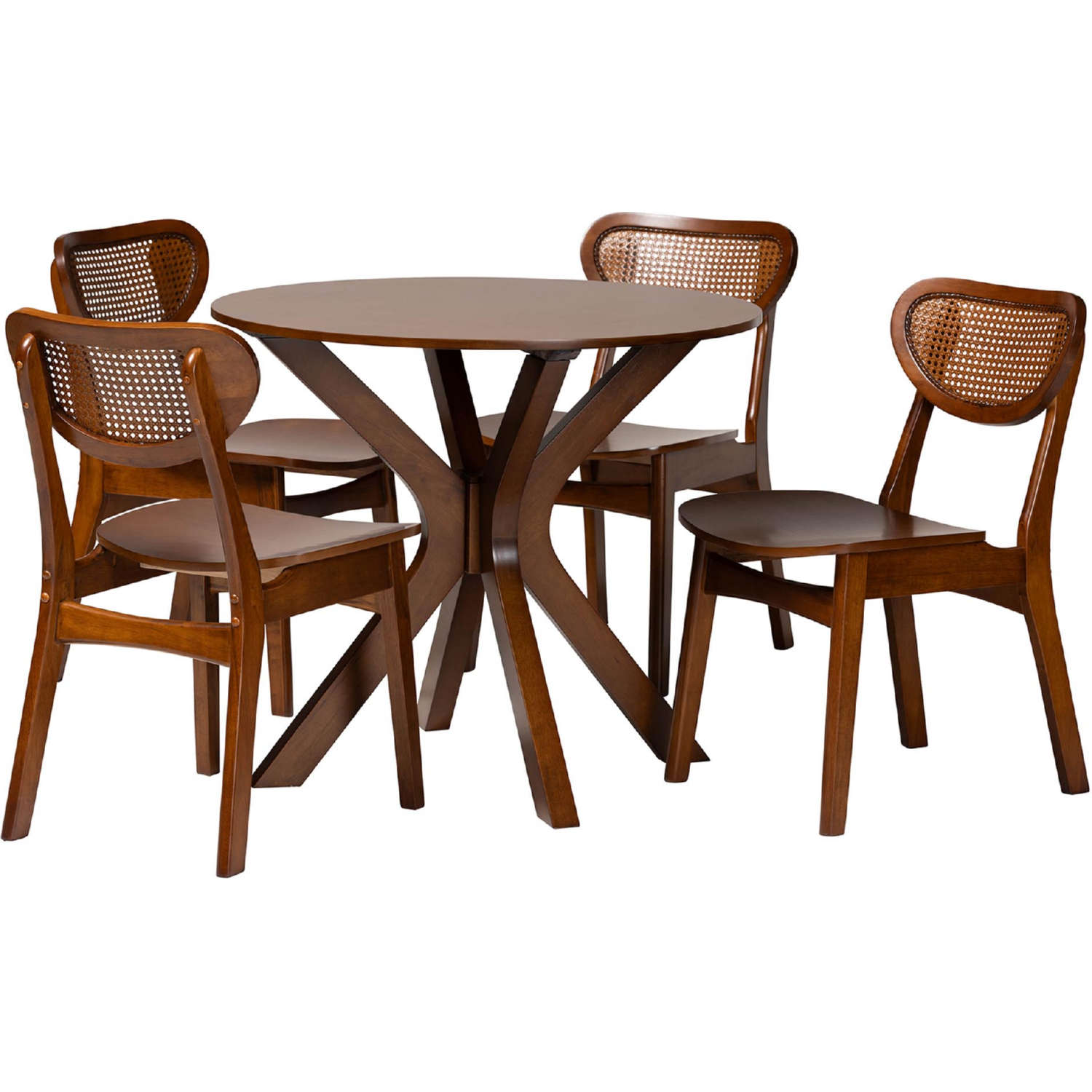 Baxton RH253C-Walnut Rattan-Round-5PC Dining Set Giuliana 5 Piece ...