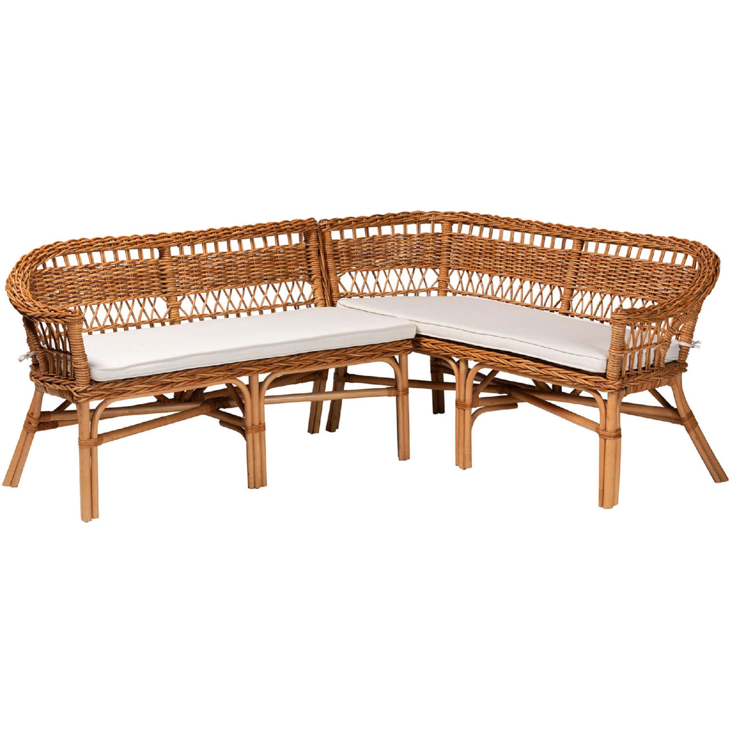 Baxton Nella-Natural/Light Honey Rattan-2PC Bench Set Nella 2 Piece ...
