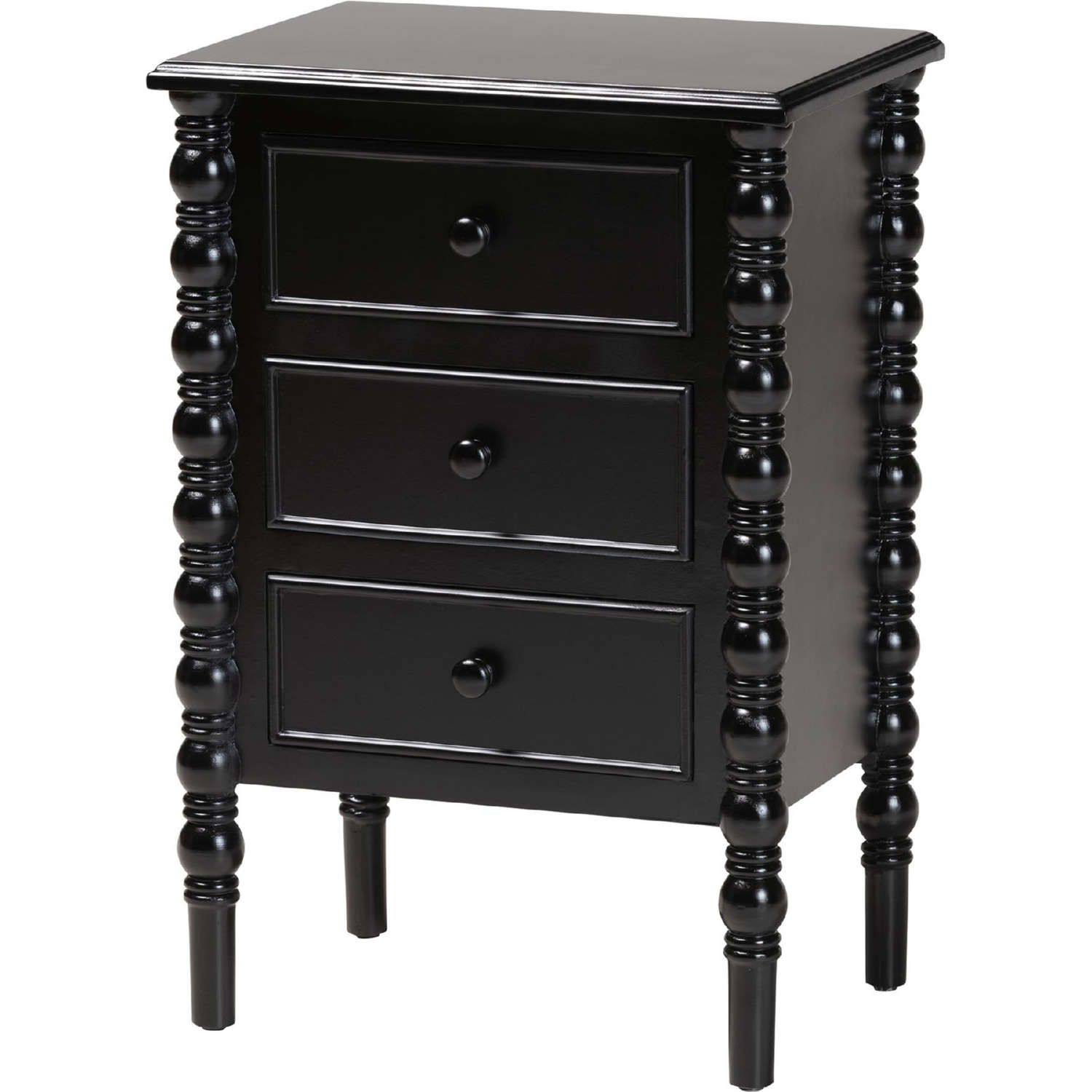 Baxton JY24A173-Black/Wooden-End Table Malinda 3 Drawer End Table in ...