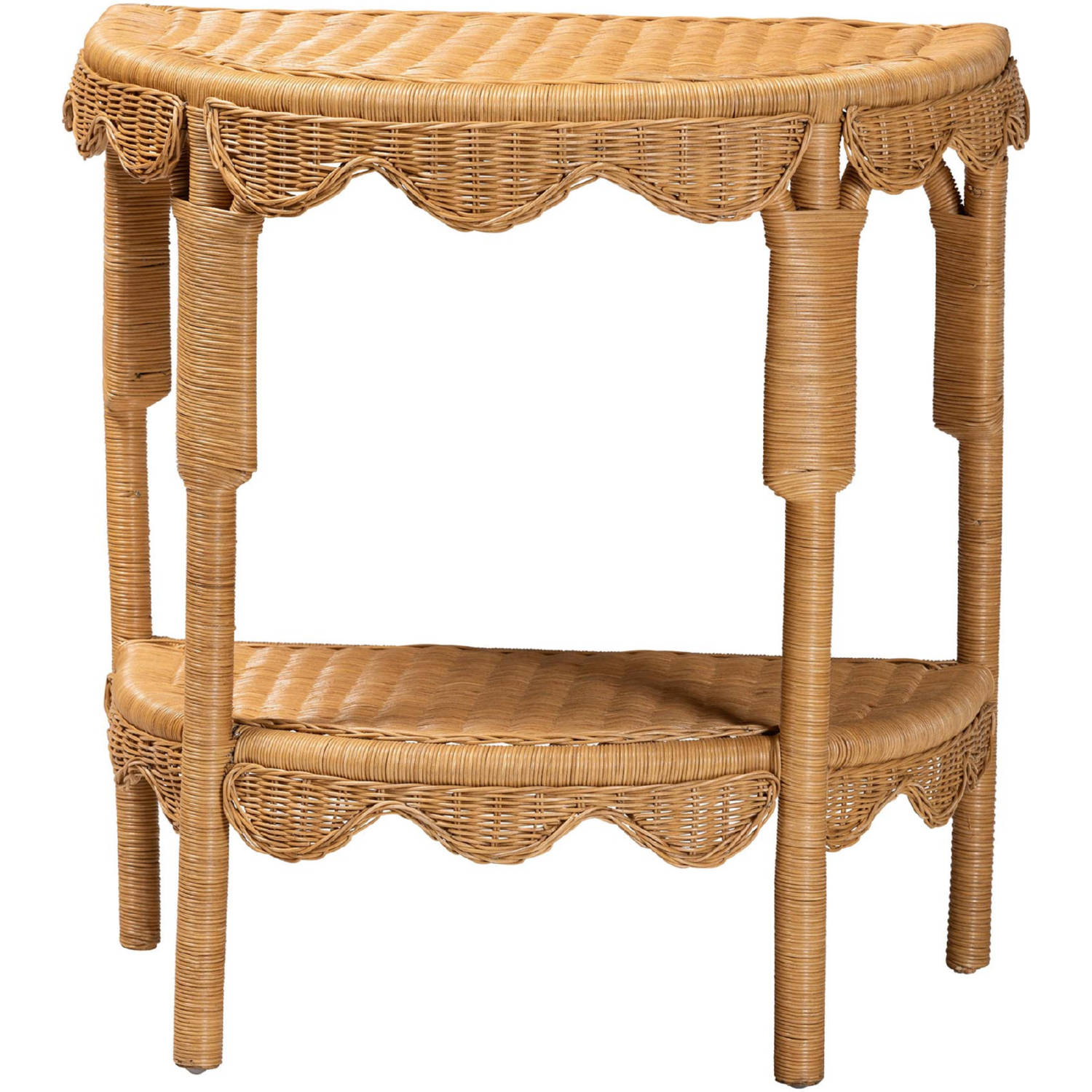 Baxton Palm Short-Natural Rattan-Console Table Paisley Scallop Console ...