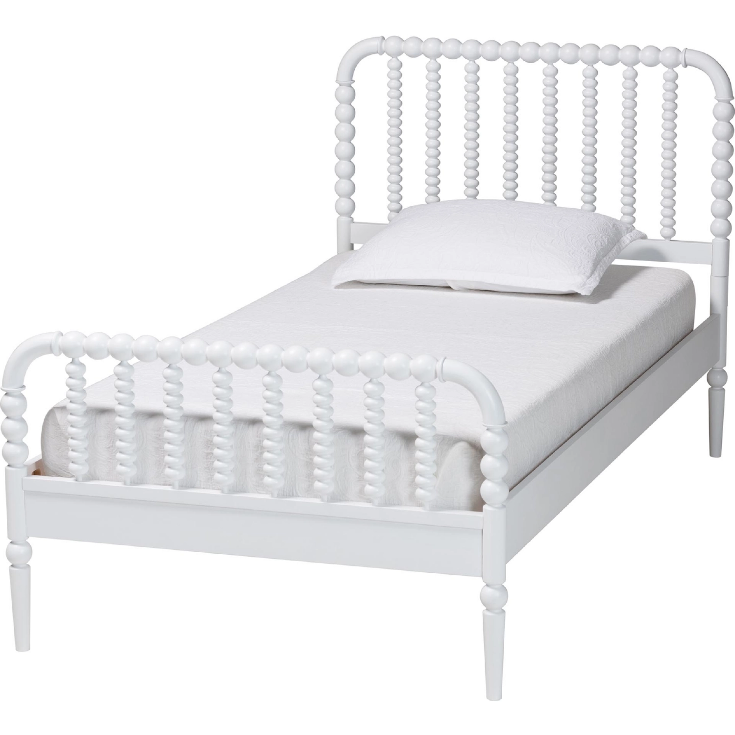 Baxton MG0110-4-White-Twin Lucera Twin Bobbin Bed in White Finish Wood