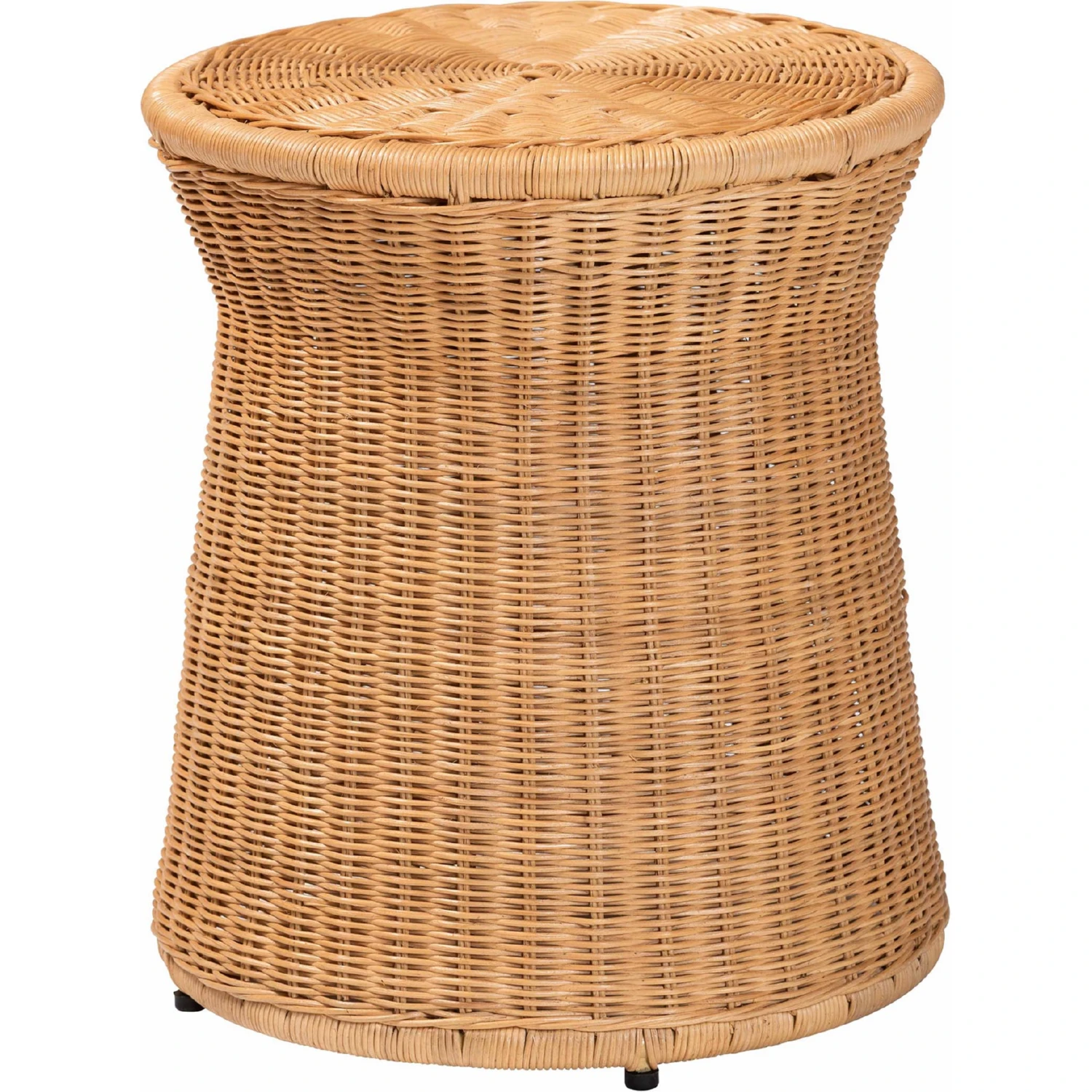 Baxton Charlote-Light Honey Rattan-ET Caroline Drum Shape End Table in ...