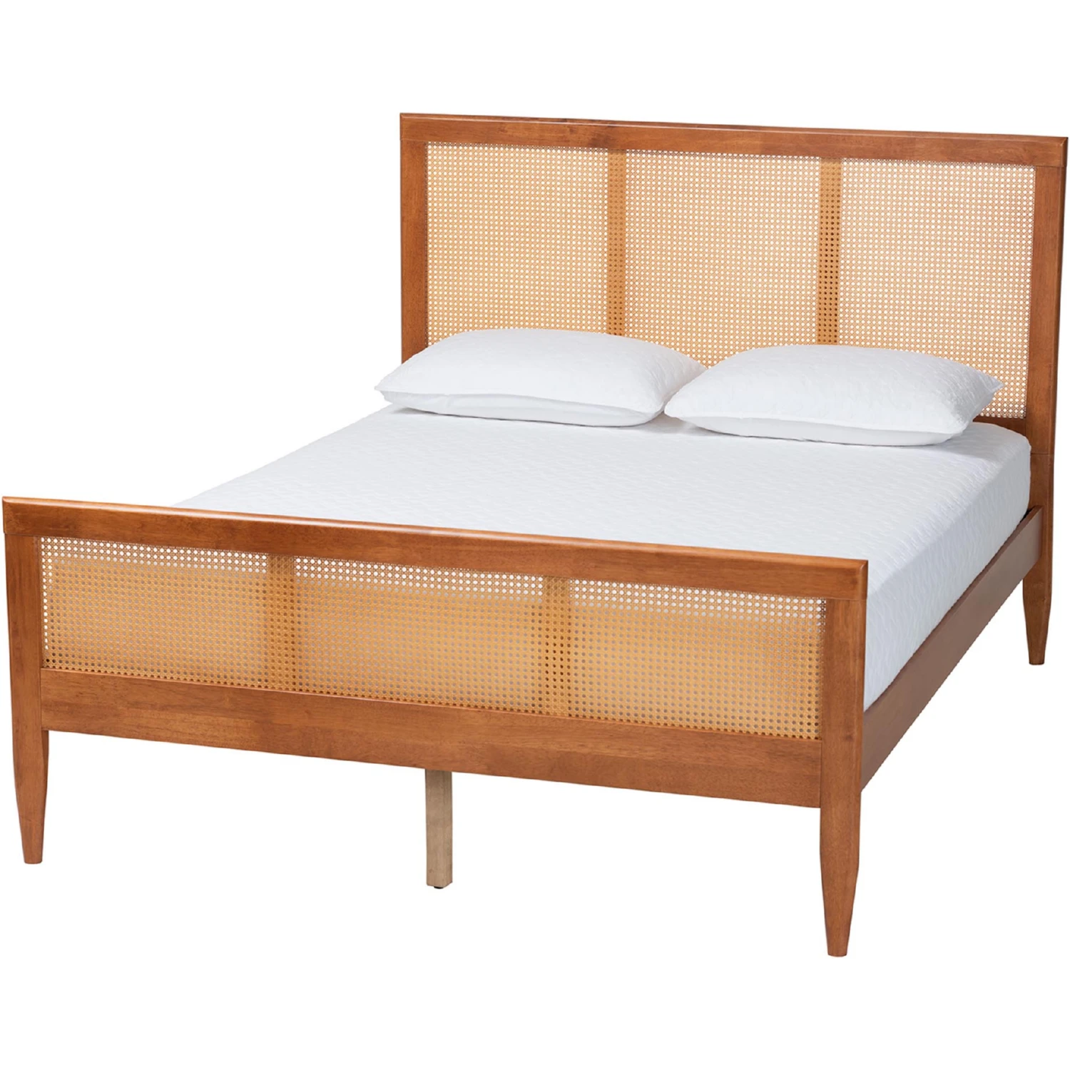 Baxton SW8632-Light Walnut/Rattan-King Walthard King Platform Bed in ...