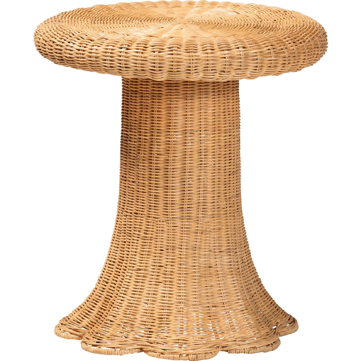 Baxton Avalon-Light Honey Wicker-End Table Avalon Scallop Pedestal Side ...