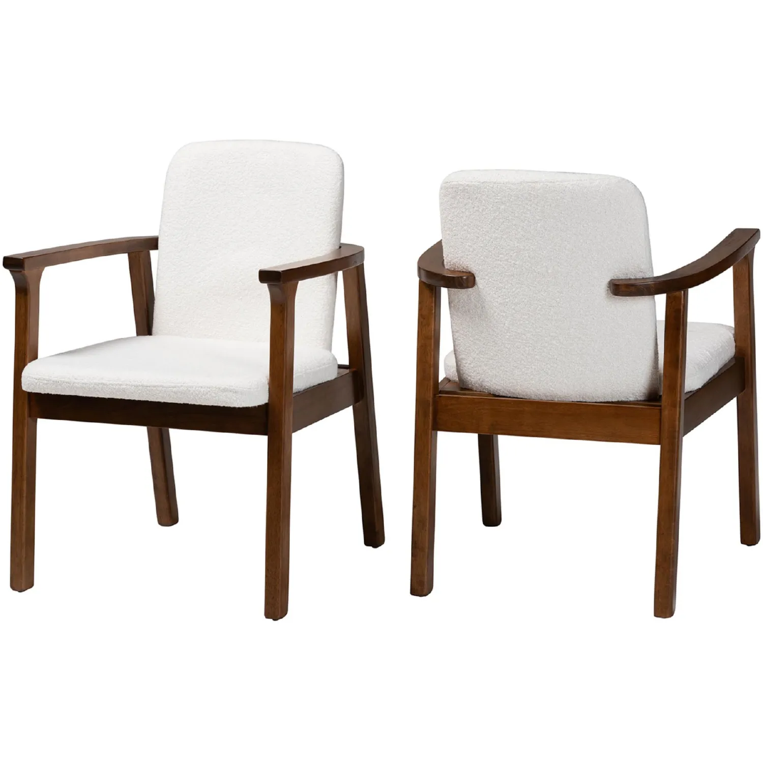 Baxton Miyagi-White Boucle/Walnut-DC Miyagi Dining Arm Chair in Walnut ...