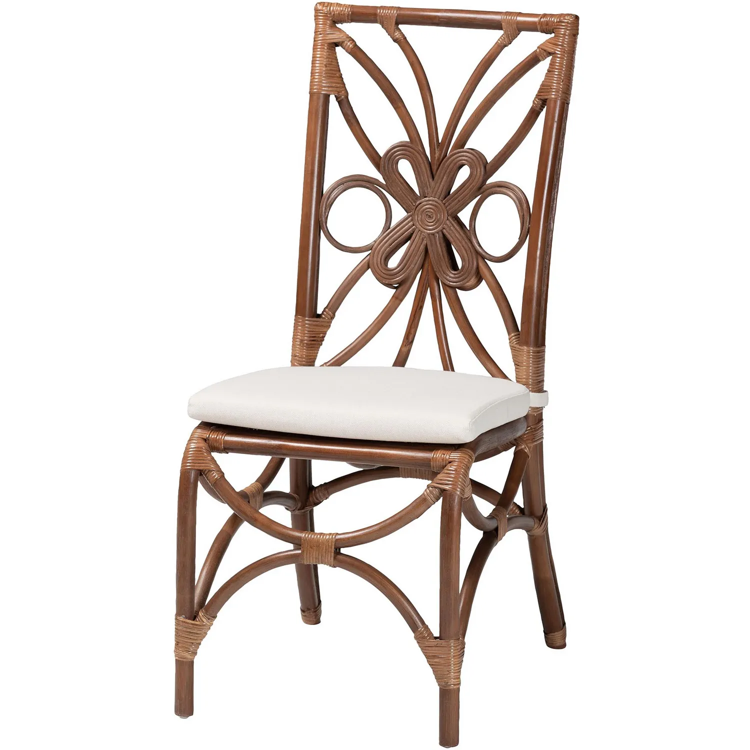 Baxton Brama-Light Brown Rattan-Cushion-DC Brama Dining Chair in ...