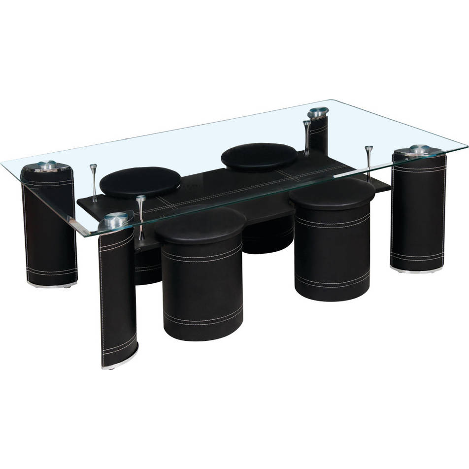 Best Quality CT246 CT2 Coffee Table & 4 Stool Set in Glass & Black ...