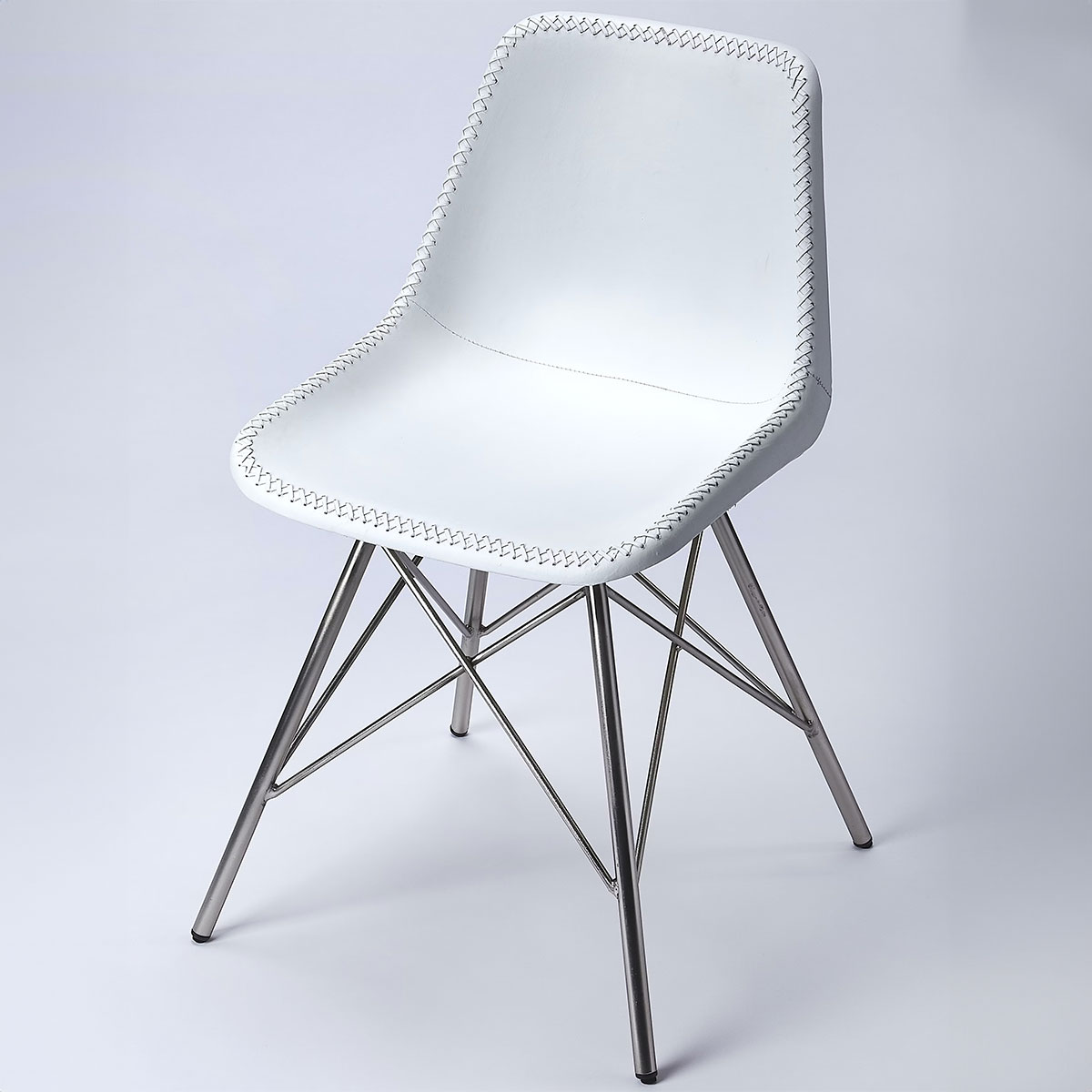 Butler 3673411 Inland Dining Chair in White Leather & Nickel Iron