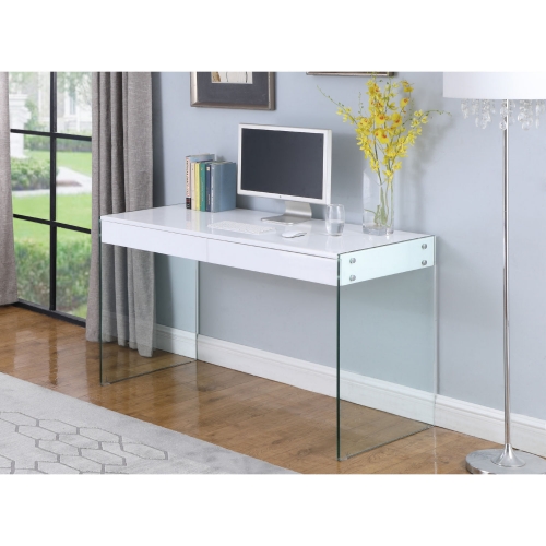 Chintaly 6903-DSK 6903 Desk in Gloss White & Glass