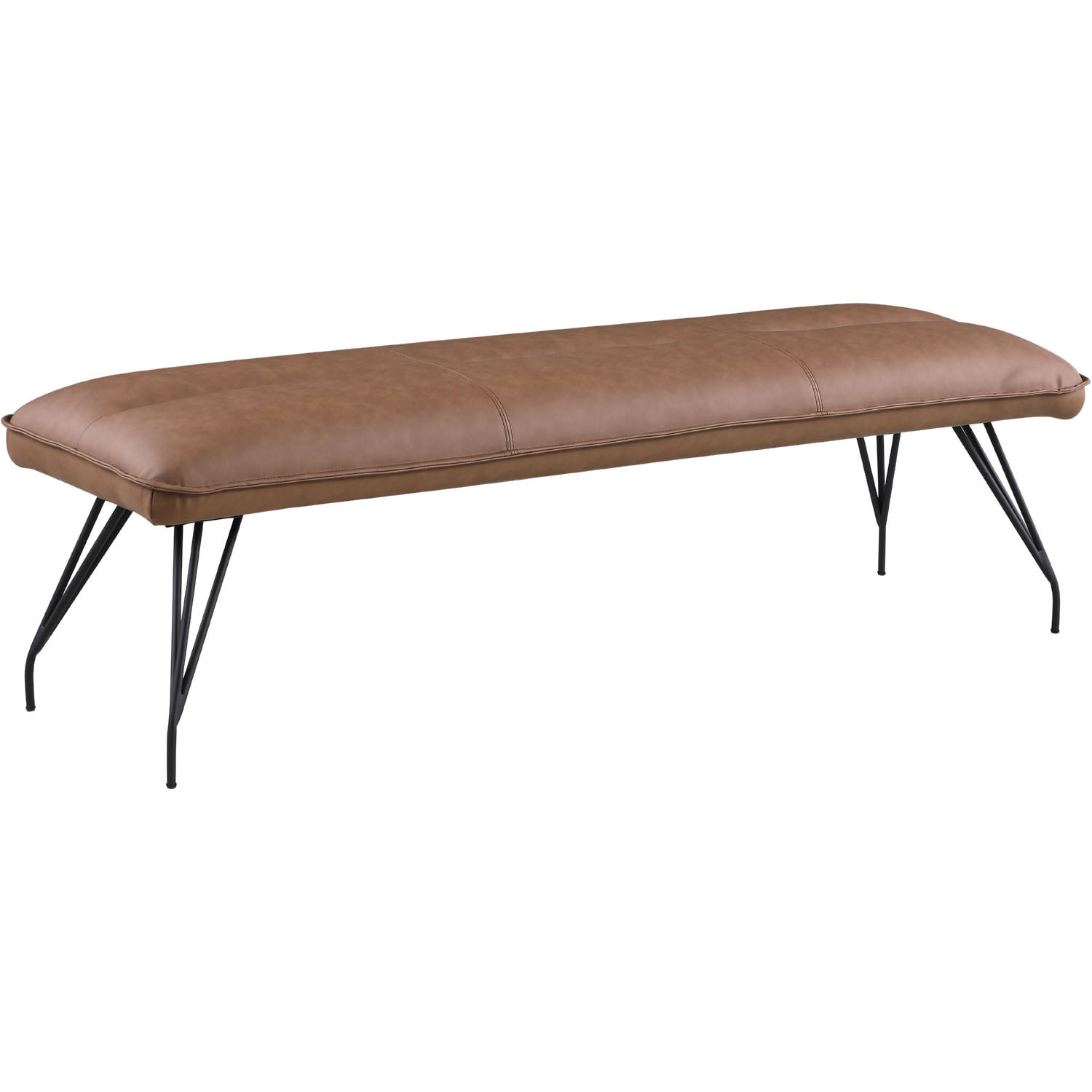 Chintaly LILLIAN-BCH-BRW Lillian Bench in Brown Leatherette & Black Steel