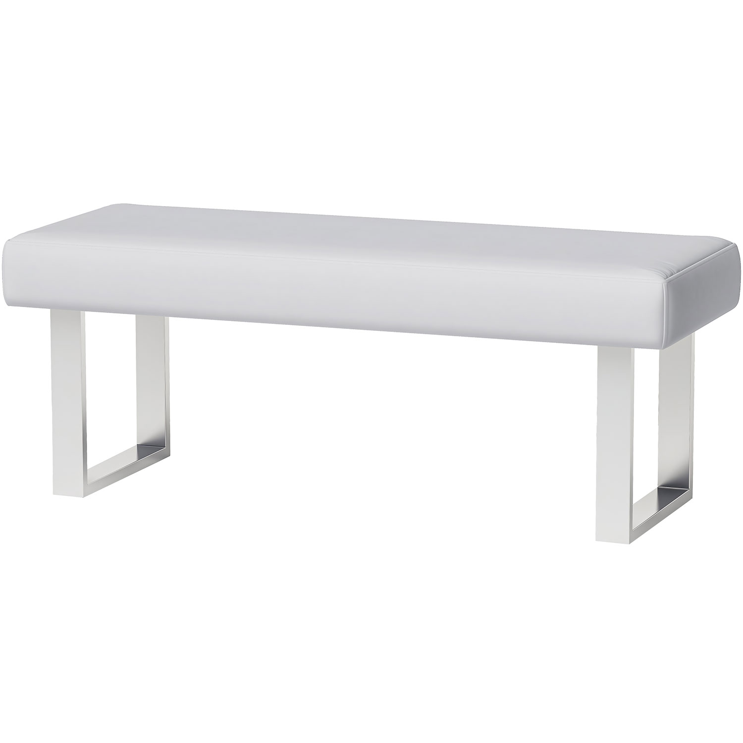 Chintaly LINDEN-BCH-WHT Linden Dining Bench in White Leatherette & Chrome