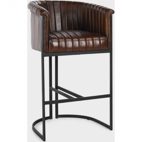 Classic Home 53001907 Seville Bar Stool in Brown Top Grain Leather & Metal