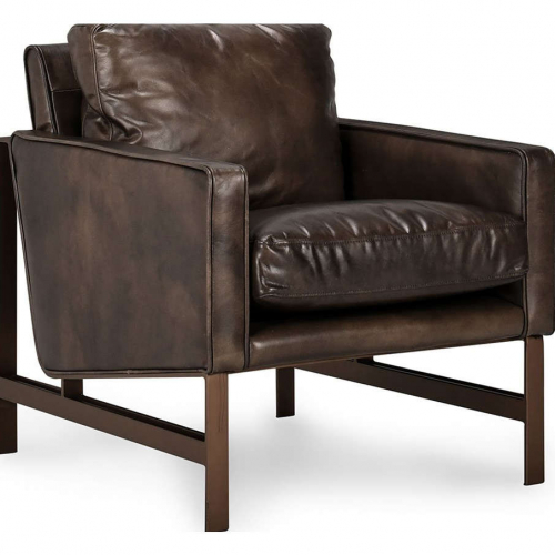 Classic Home 53004860 Chazzie Club Chair in Brown Top Grain Leather & Iron