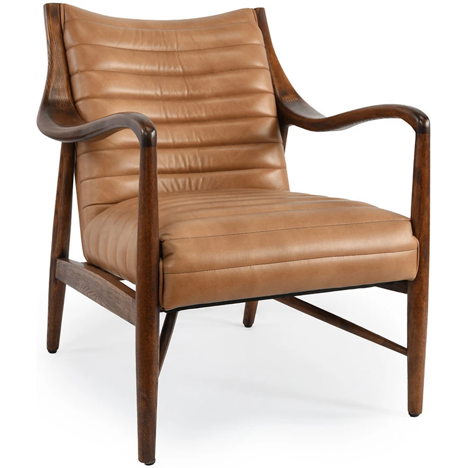 Classic Home 53004293 Kenneth Club Chair in Tan Top Grain Leather & Wood