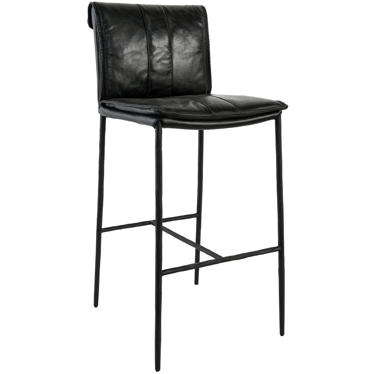 Classic Home 53004331 Mayer 30" Bar Stool in Black Top Grain Leather & Iron