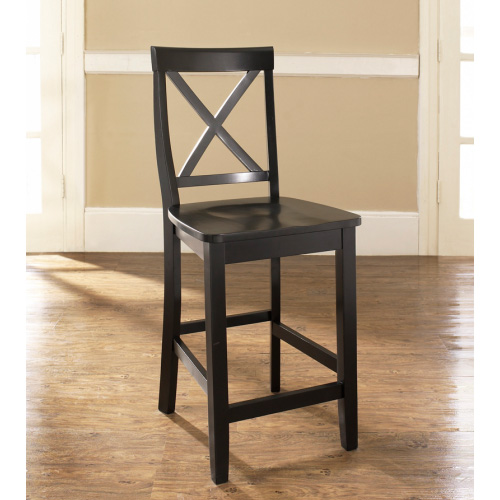 Crosley CF500424-BK X-Back Counter Stool in Black Finish Wood (Set of 2)