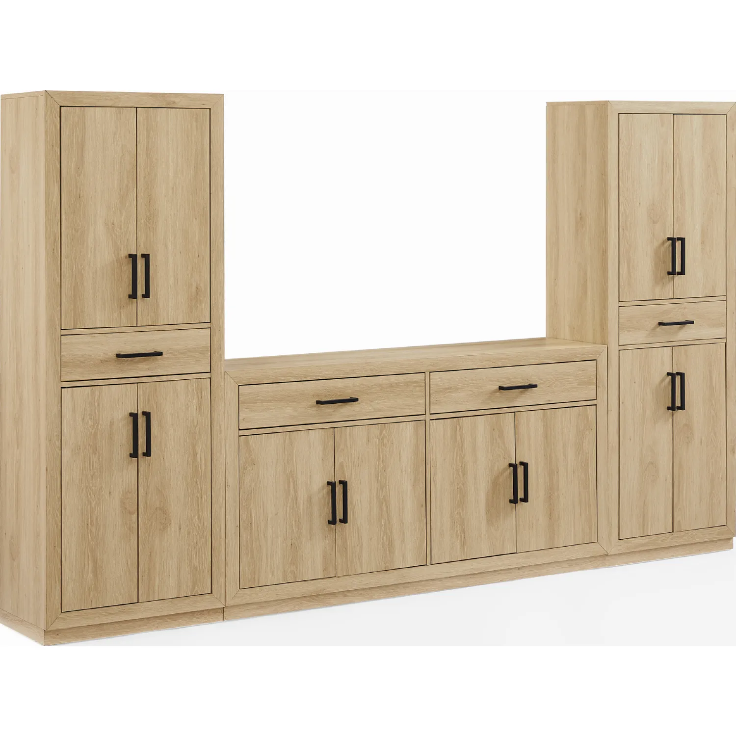 Crosley KF33071AH Isla 3 Piece Sideboard And Pantry Set in Ash Finish