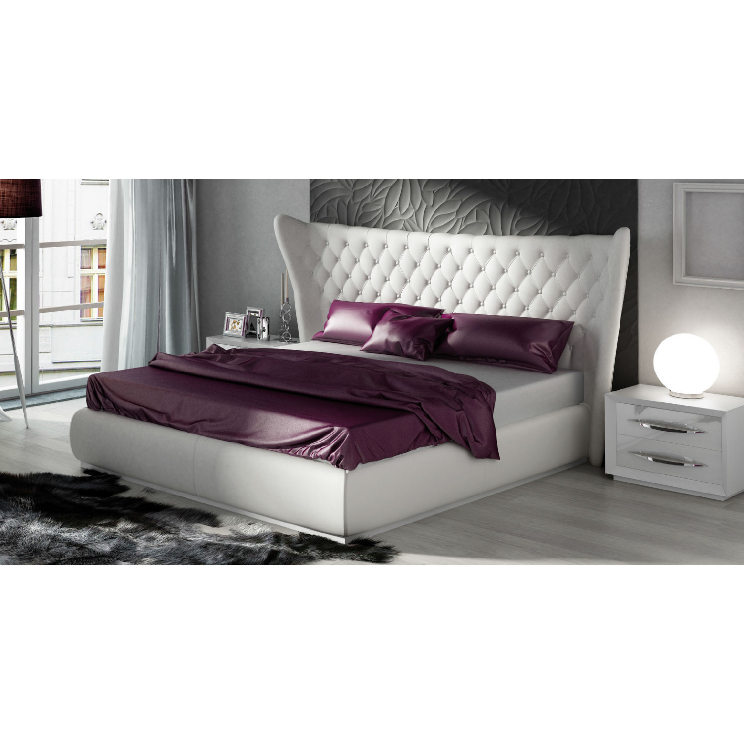 Franco Spain MIAMIBEDKS Miami King Bed in High Gloss White & Eco Leather