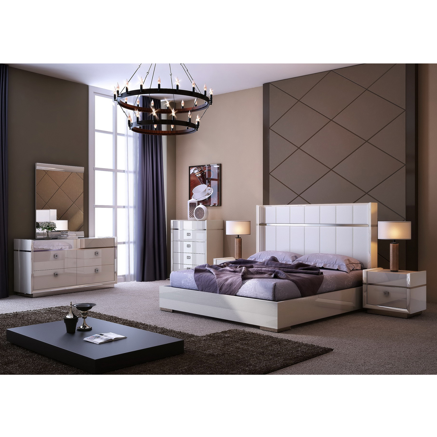 J&M Furniture 18217-NS Paris Nightstand with Chrome Accents (Set of 2)