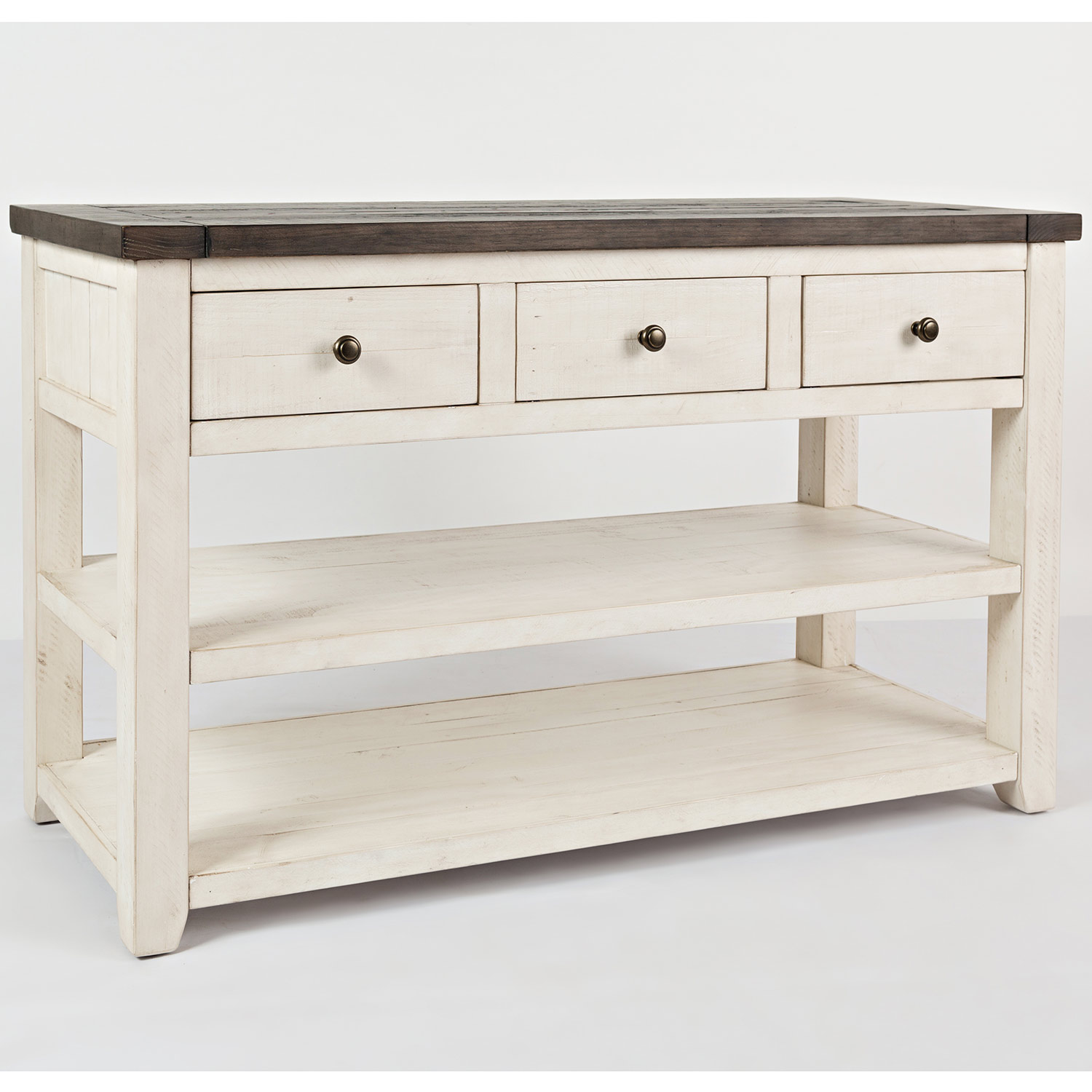Jofran 1706-4 Madison County Sofa Media Table in Vintage White & Barnwood