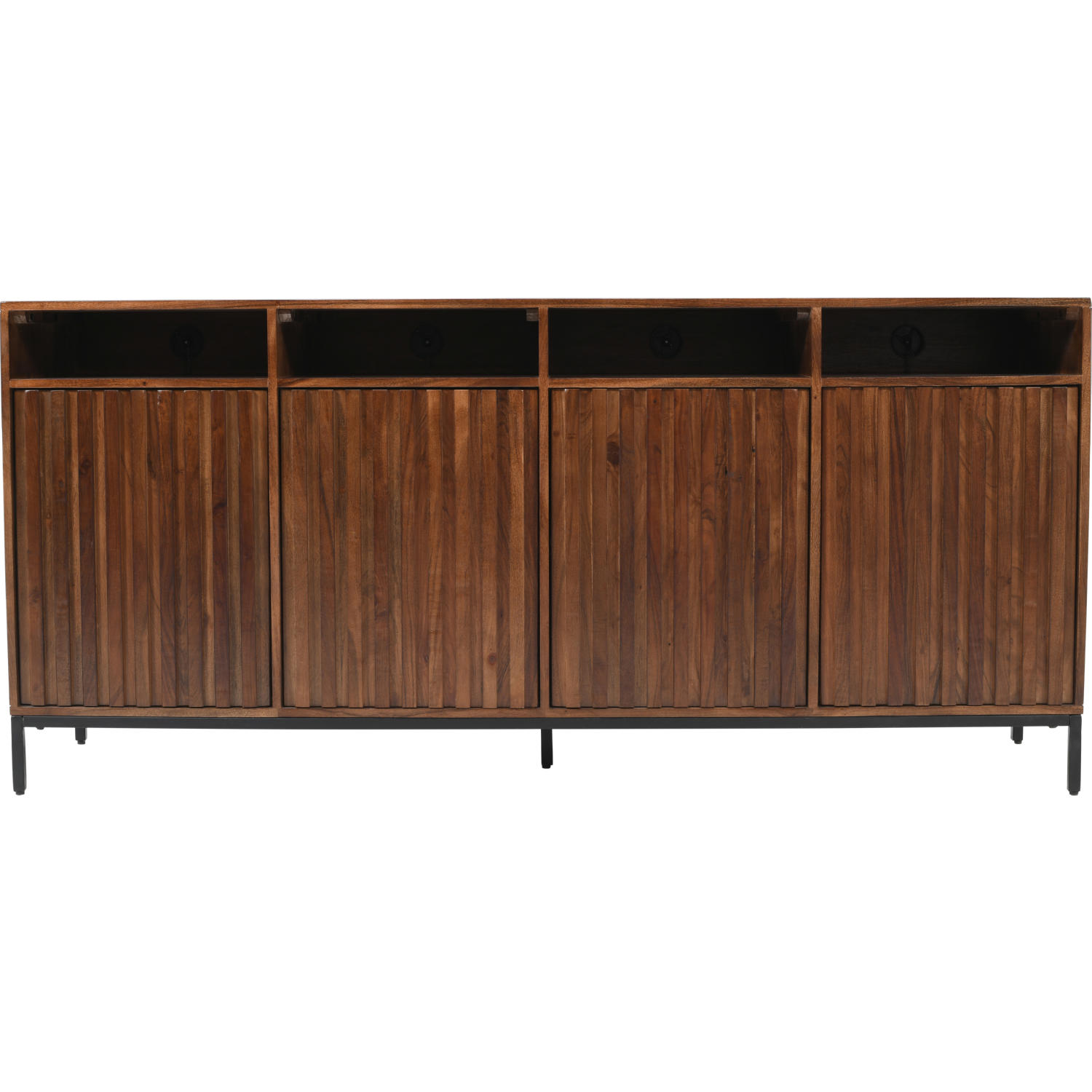 Jofran 2427-70V Ryder 70" Fluted Door Console Storage TV Stand Cabinet in Walnut Brown Wood